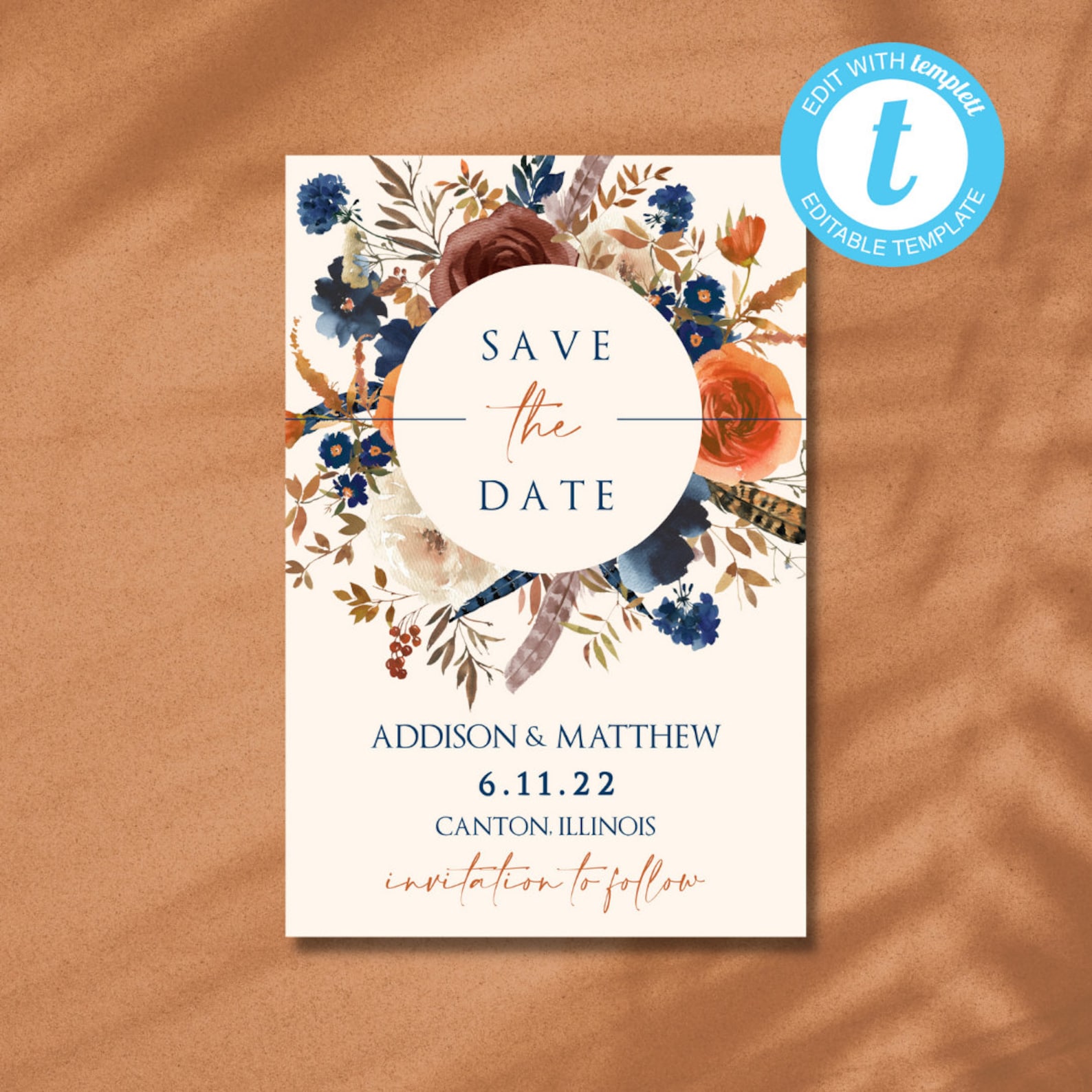 Indigo and Rust Wedding Set, Terracotta Invitation Set, Wedding ...