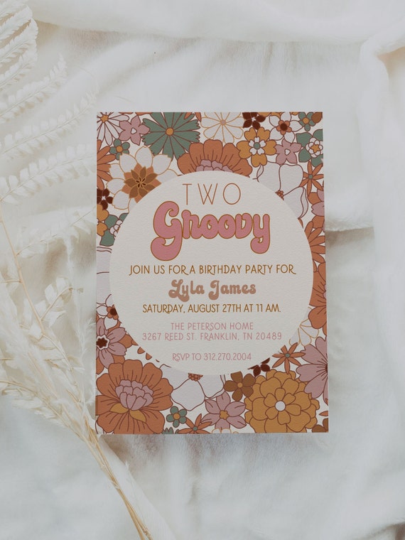 Two Groovy Party Invitation Template Retro Birthday - Etsy