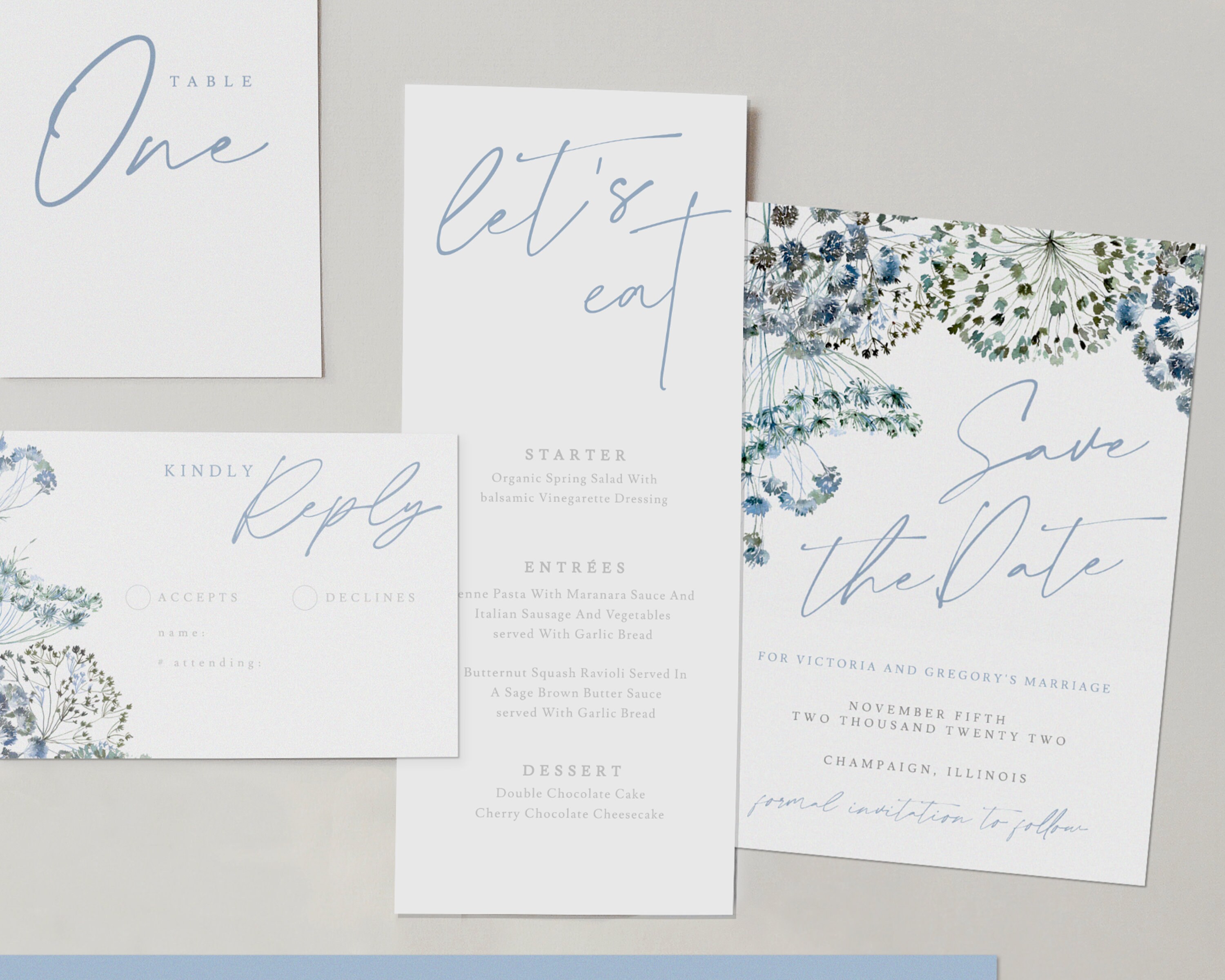 Dusty Blue Wedding Suite Template, Dusty Blue Wildflower Wedding ...