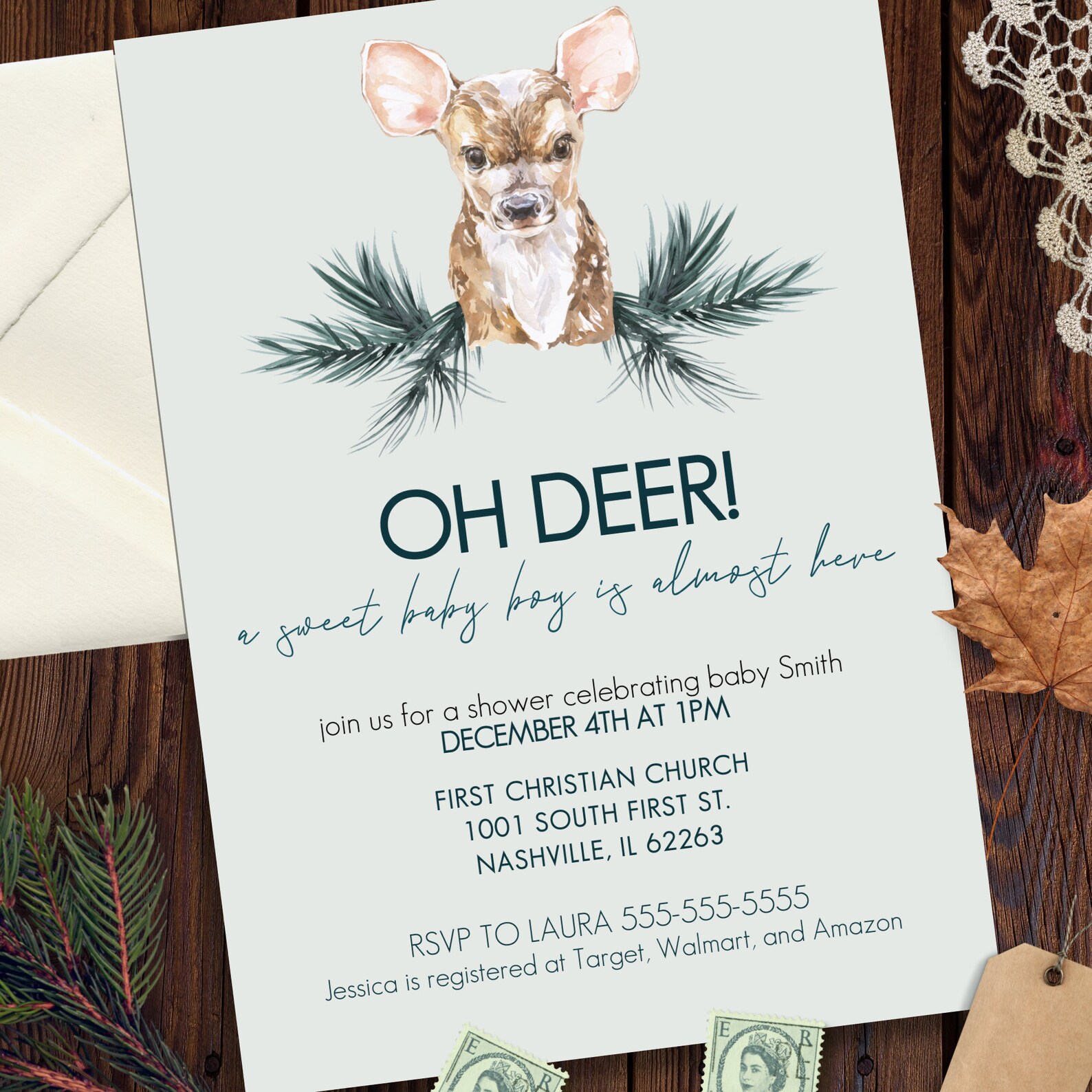 Oh Deer Baby Shower Invitation Template, Forest Theme (digital Download ...