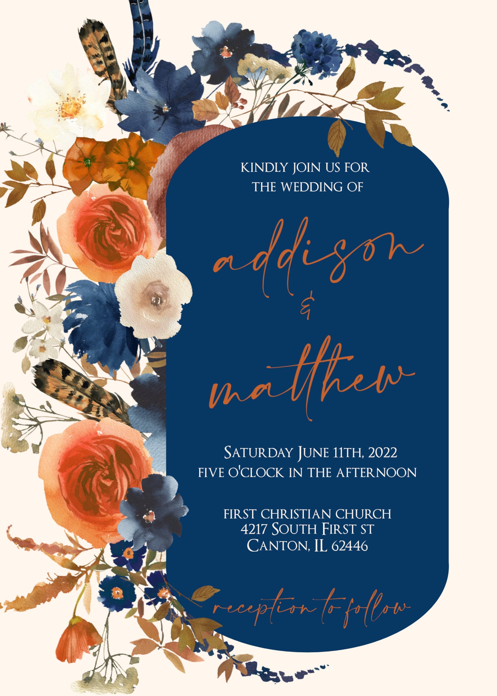 Indigo and Rust Wedding Invitation, Terracotta Wedding Invitation ...