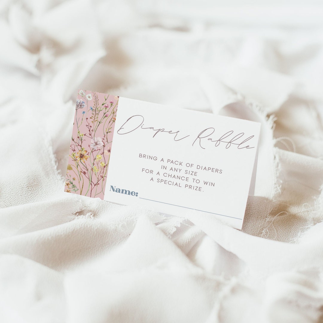 Wildflower Diaper Raffle Card, Diaper Raffle Entry Card, Blank ...
