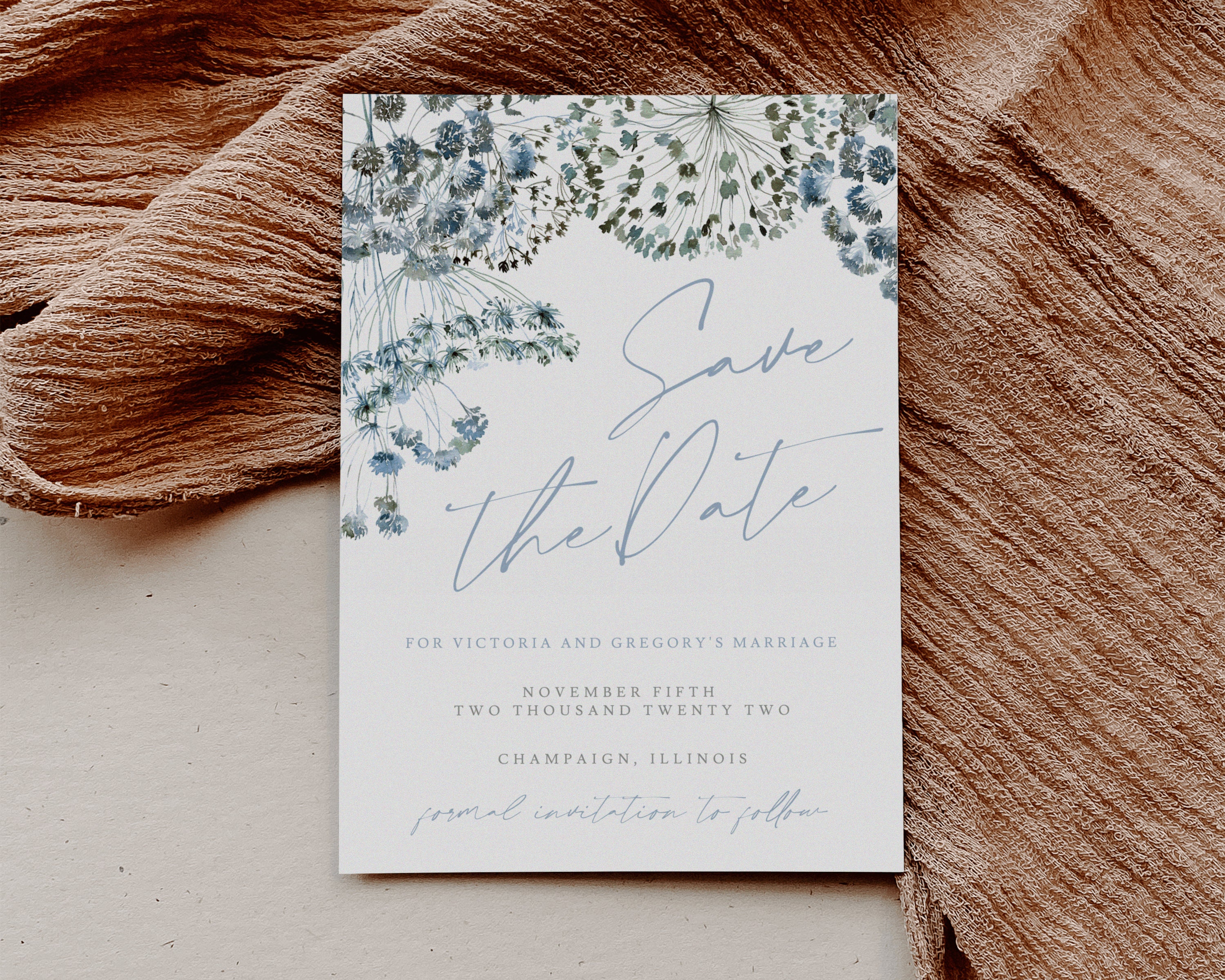 Dusty Blue Save the Date Template, Dusty Blue and Grey Save the Date ...