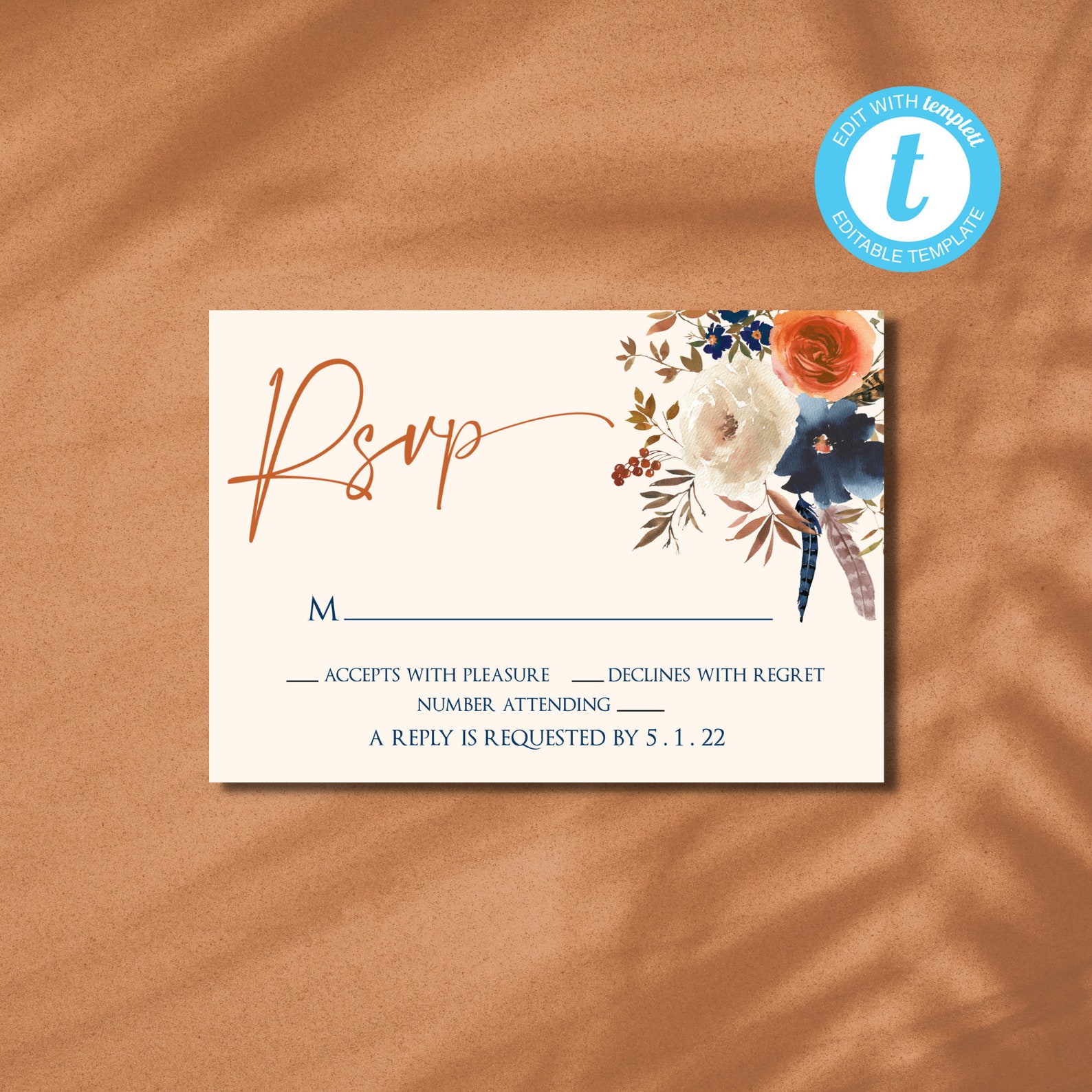 Indigo and Rust Wedding Set, Terracotta Invitation Set, Wedding ...