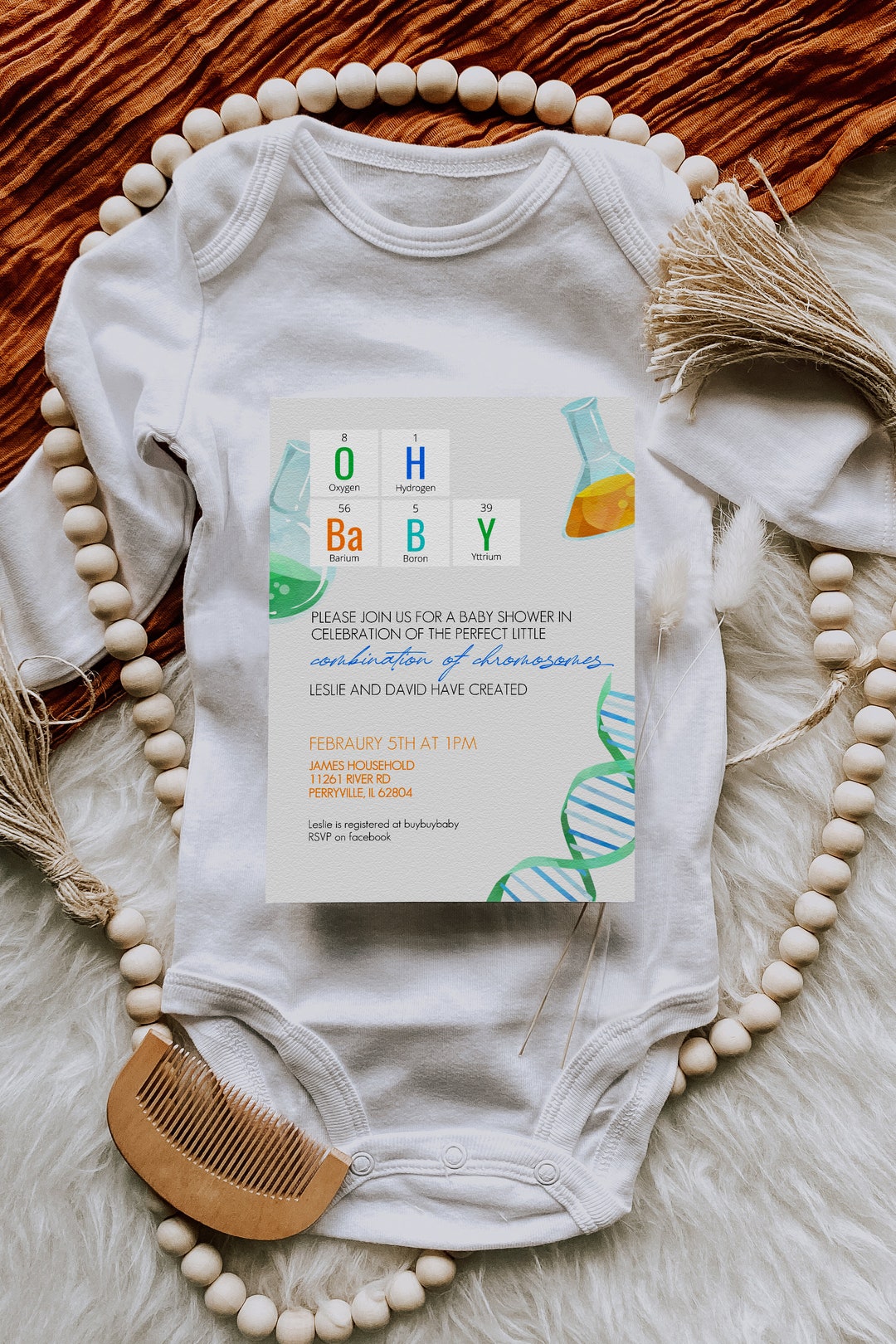 Chemistry Baby Shower Invitation Template, Neutral Baby Shower Science ...
