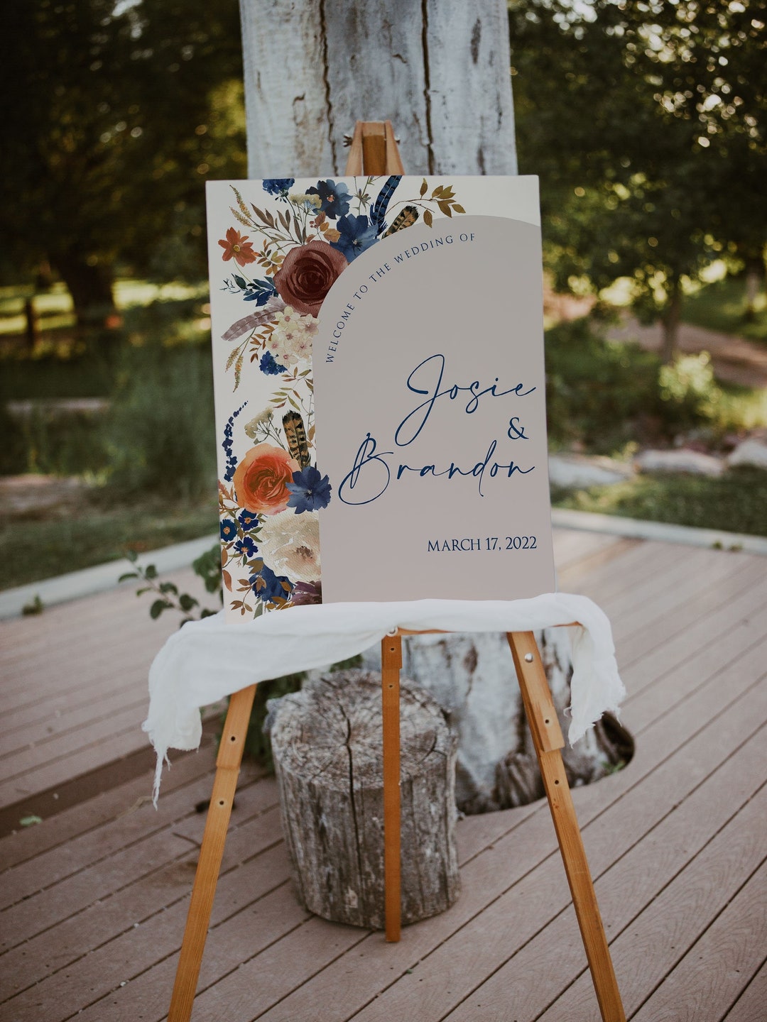 Indigo and Rust Wedding Sign, Terracotta Floral Sign, Orange and Blue ...
