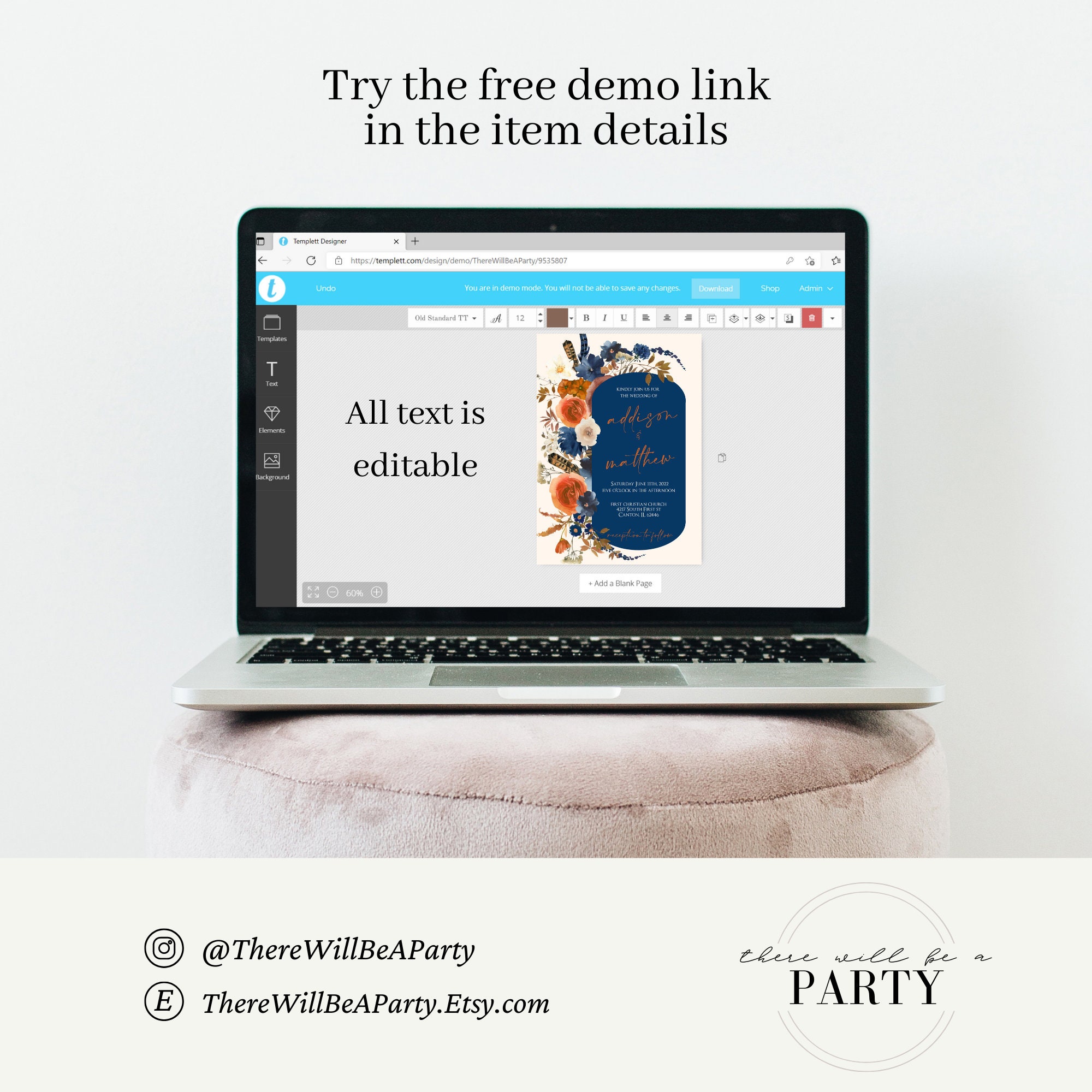 Indigo and Rust Wedding Invitation, Terracotta Wedding Invitation ...