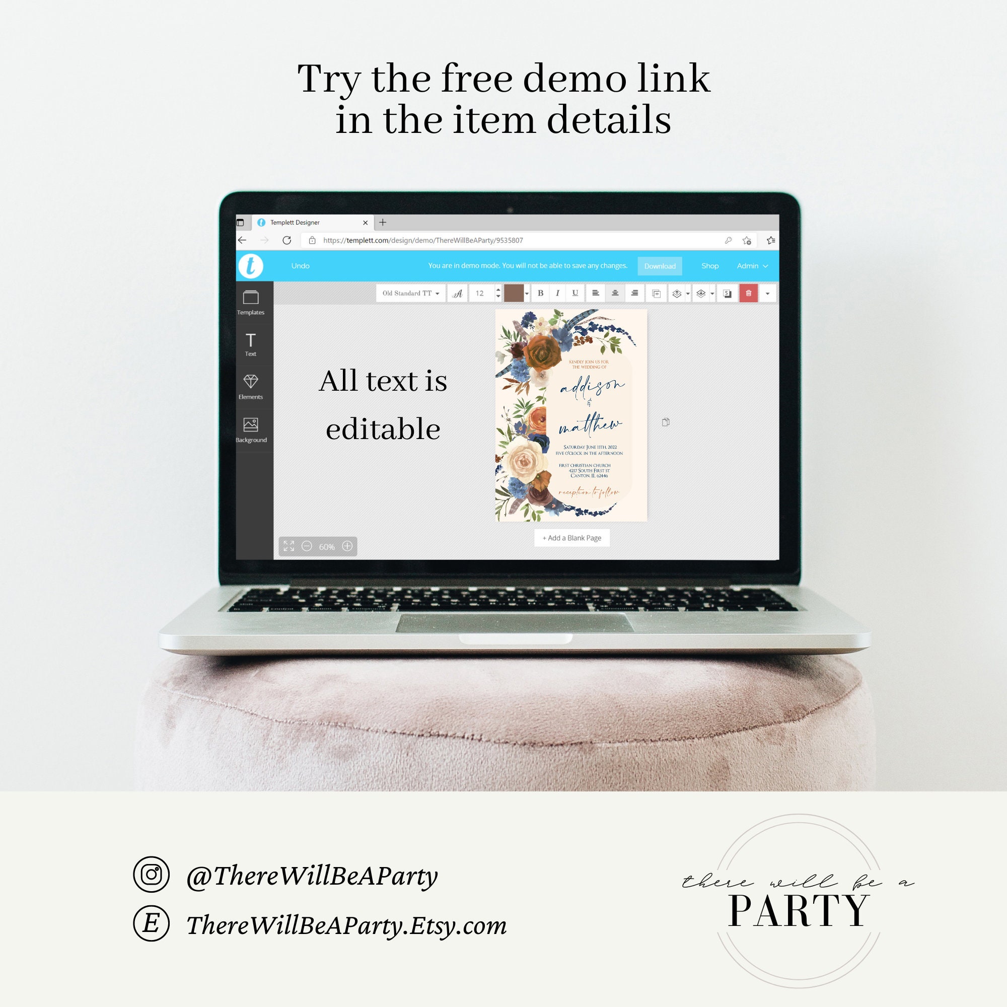 Purple, Dusty Blue, and Rust Wedding Invite, Terracotta Floral, Desert ...