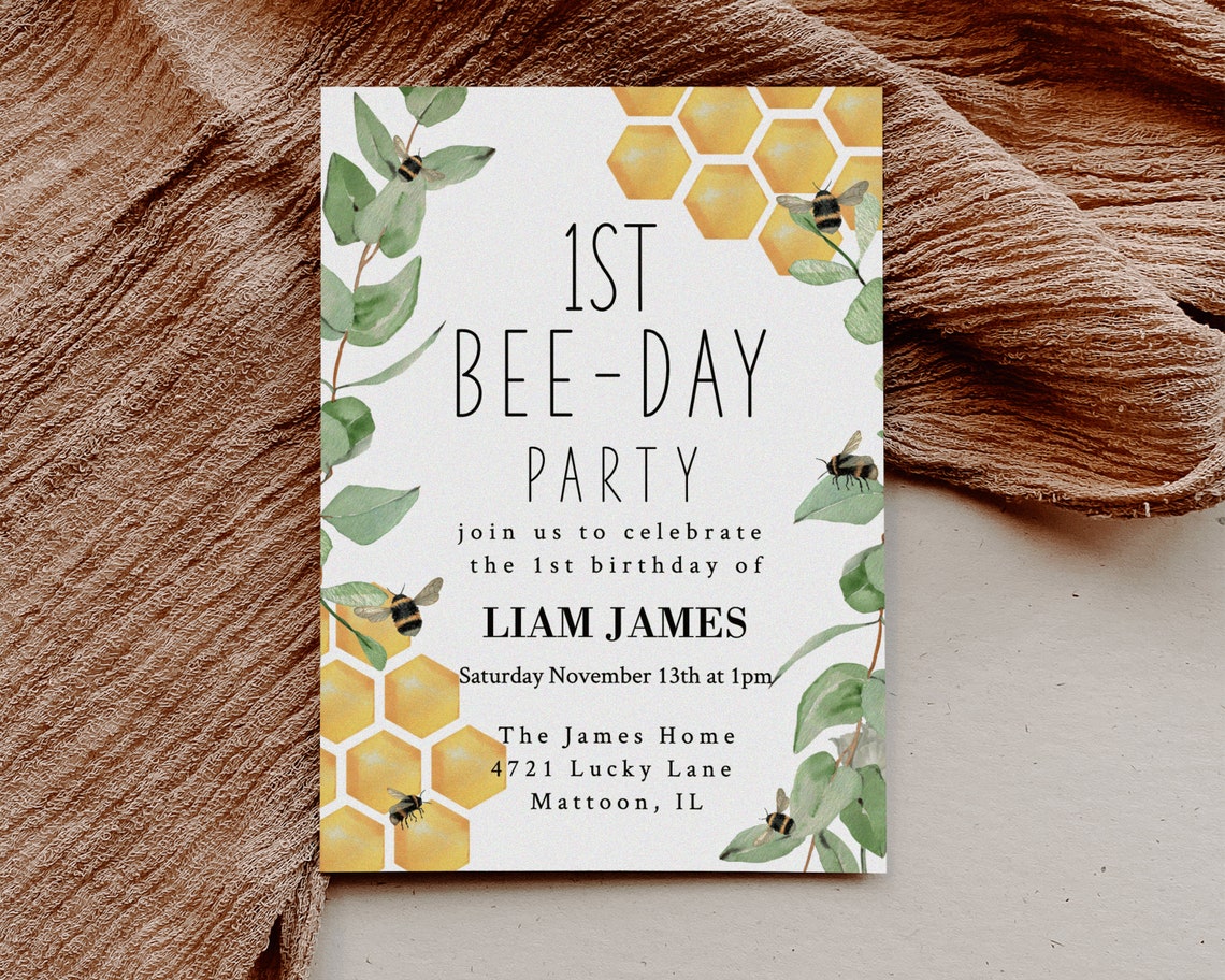 1st Bee-day Party Invitation Template Bee Neutral Birthday - Etsy