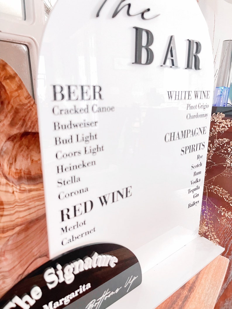 3D Acrylic Bar Menu Sign Drink Menu Wedding Bar Menu - Etsy