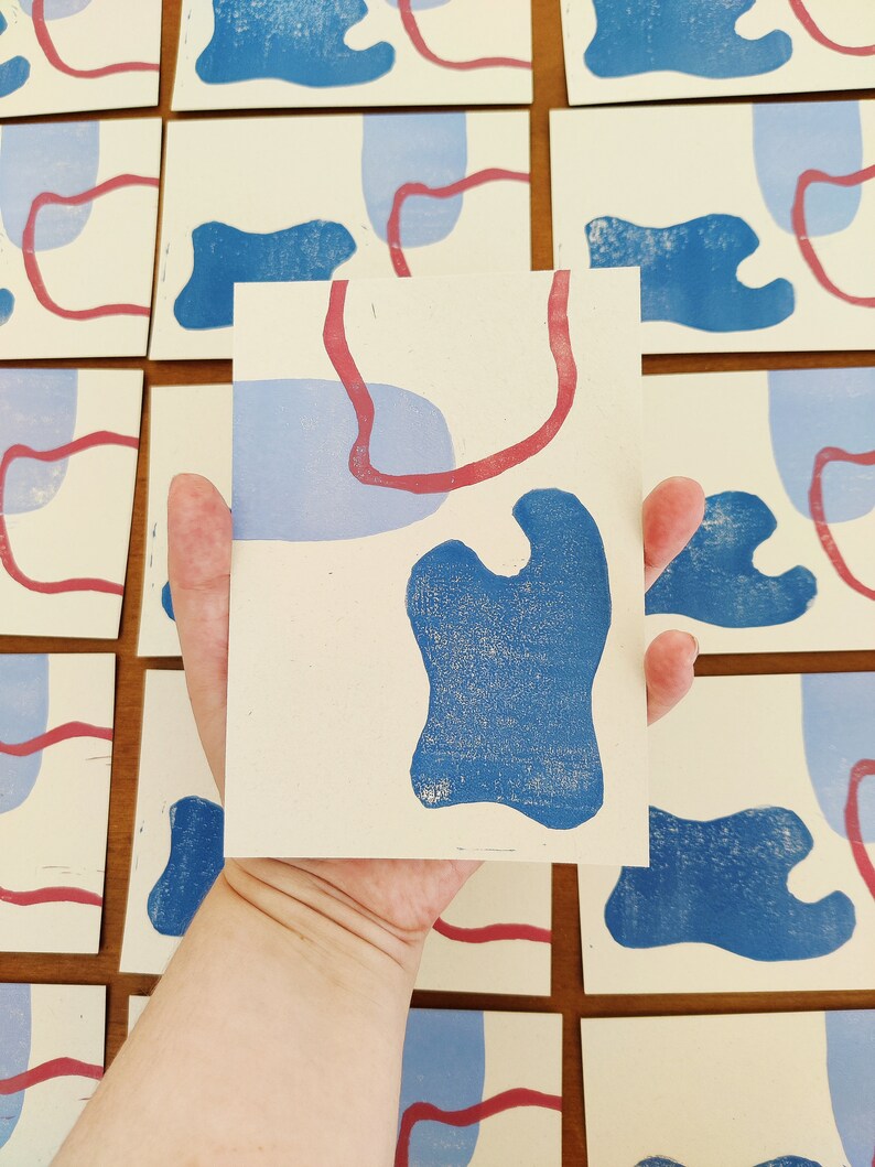 Multi-Color Linocut Print Abstract Postcard Set | Etsy