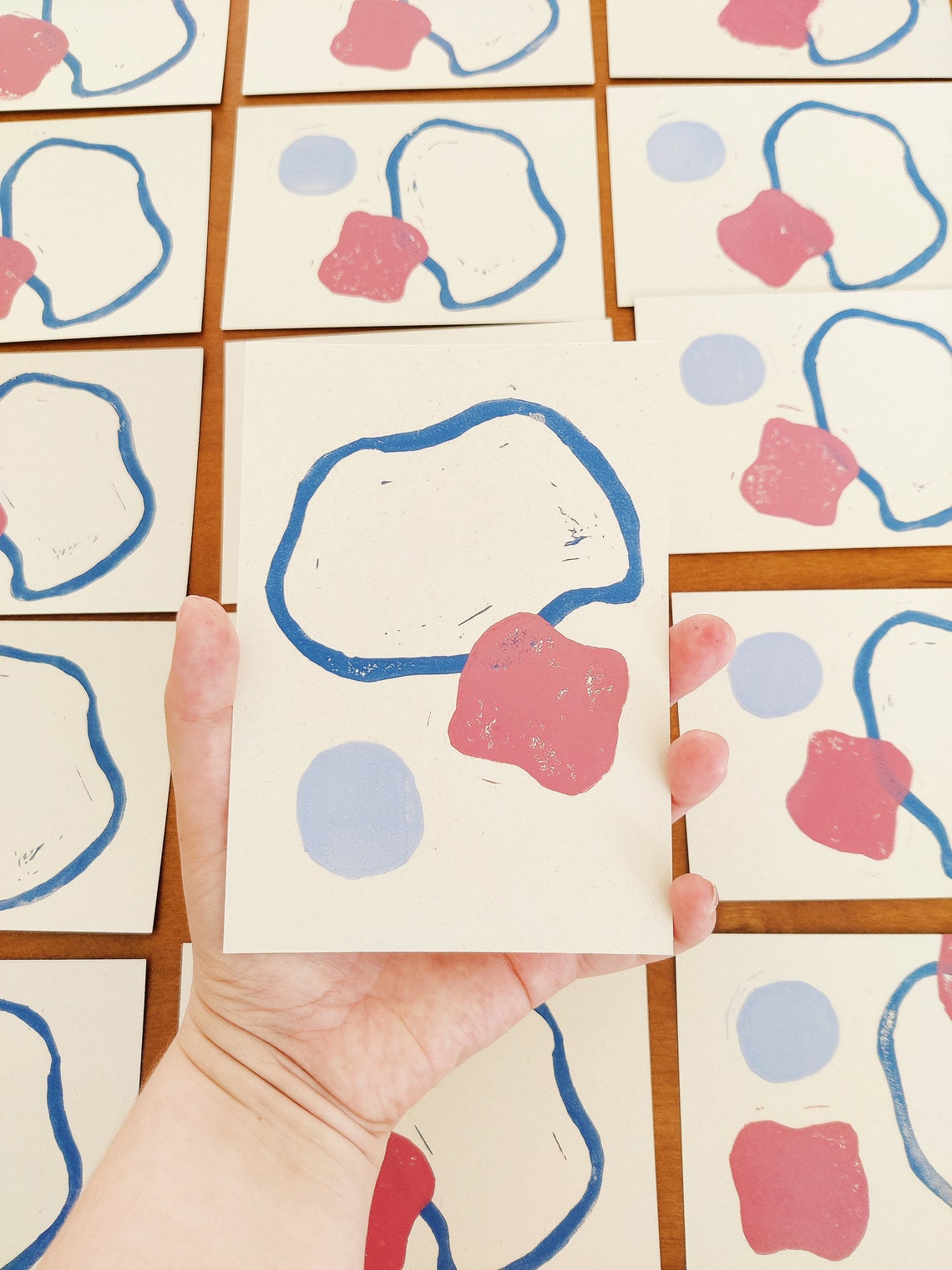 Multi-Color Linocut Print Abstract Postcard Set | Etsy