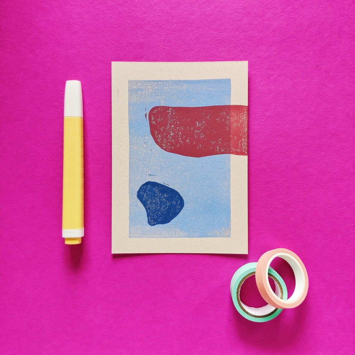 Multi-color Linocut Print Abstract Postcard Set - Etsy