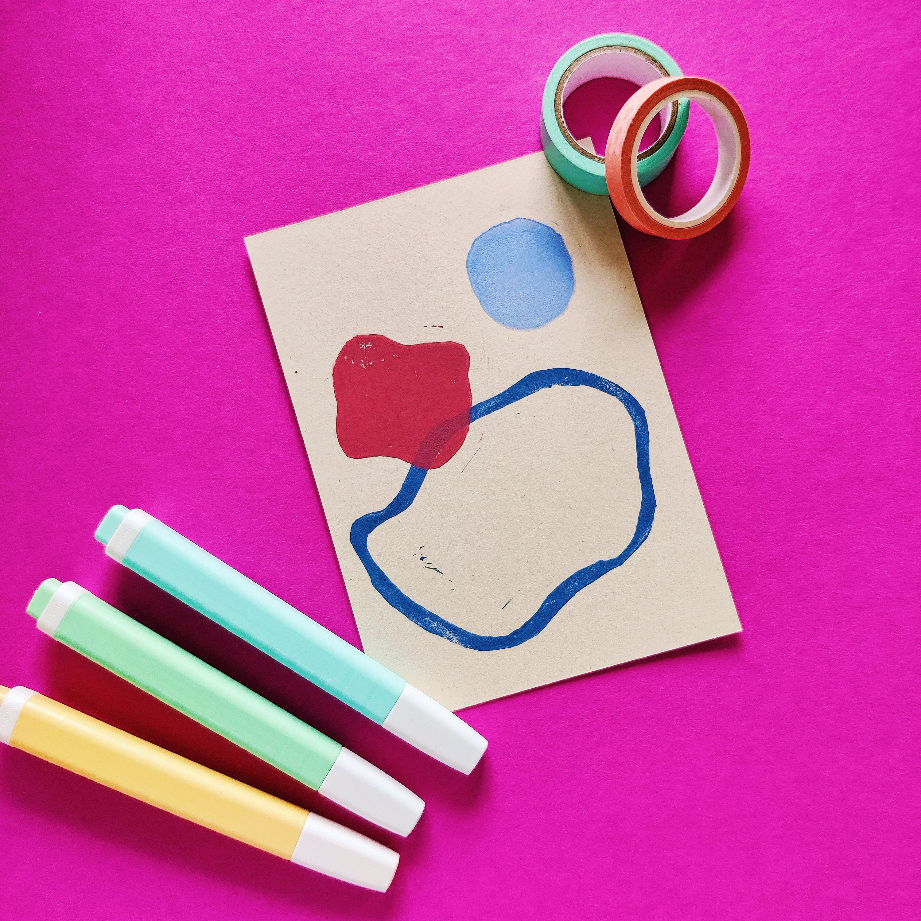 Multi-color Linocut Print Abstract Postcard Set - Etsy