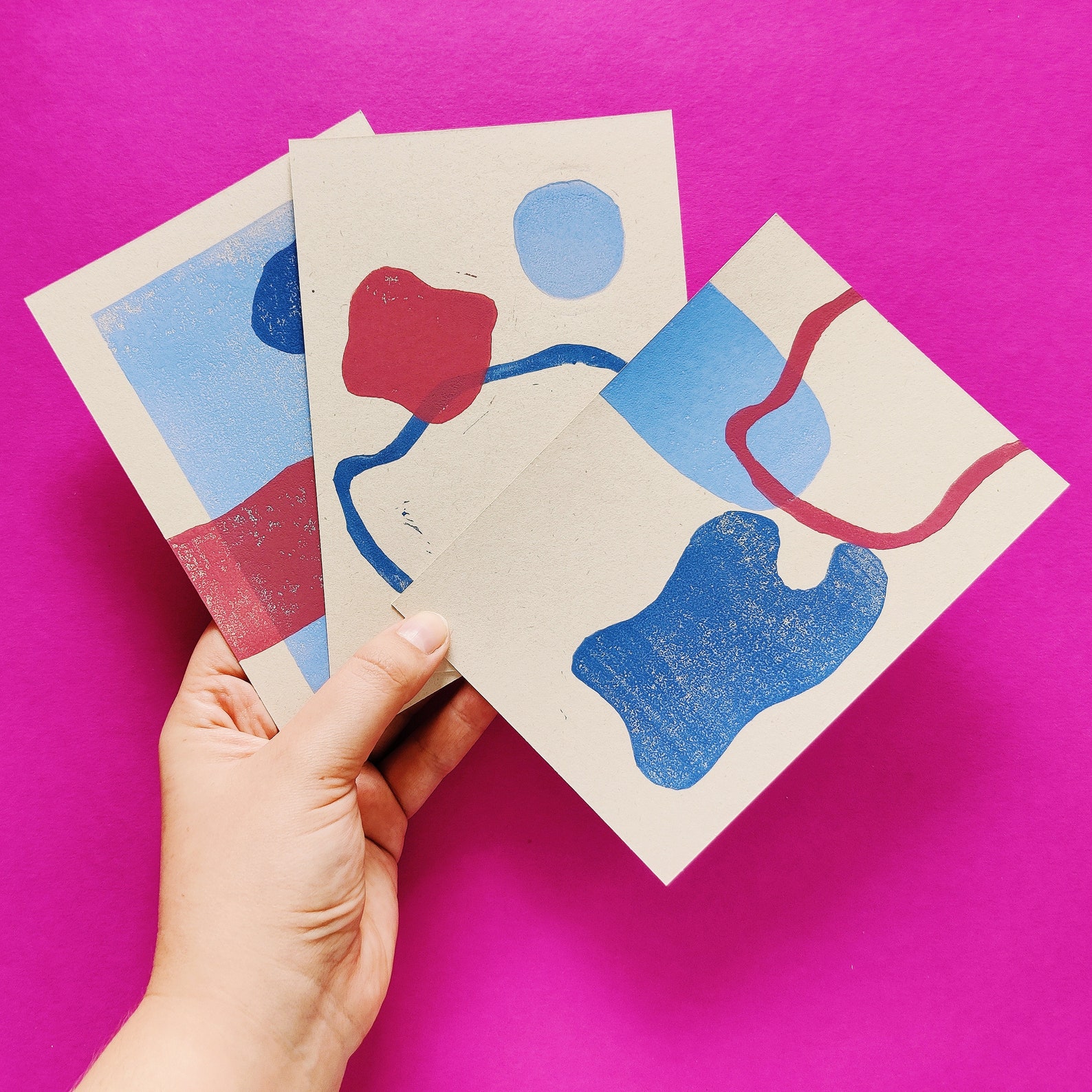 Multi-color Linocut Print Abstract Postcard Set - Etsy