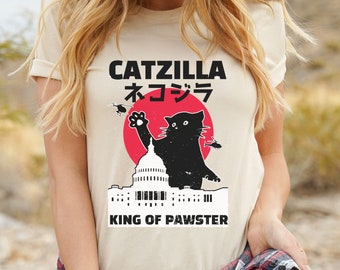 Horror Dinosaur Cat the Great Wave off Kanagawa Catzilla Ocean Meme ...