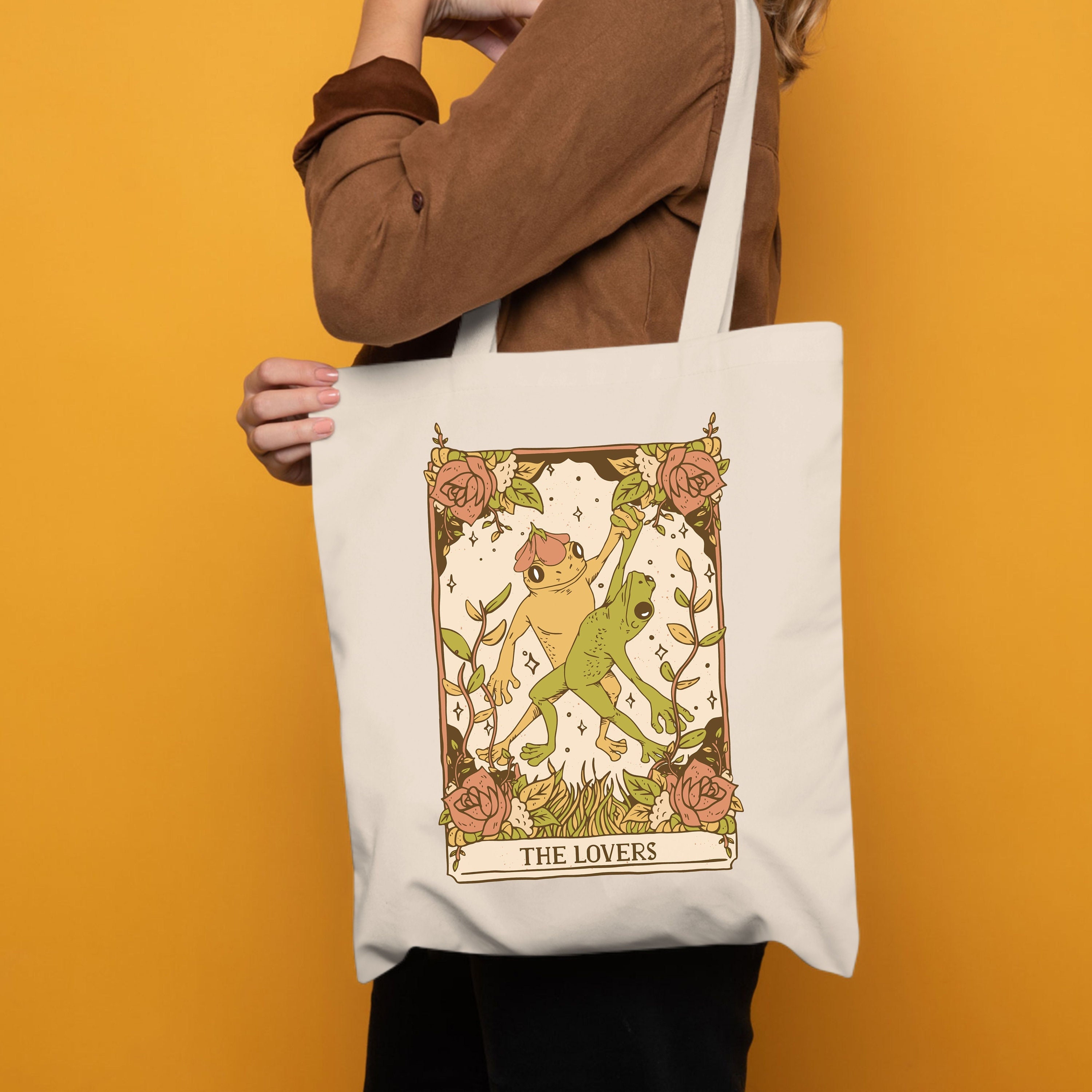 Frog Tarot Tote Bag, Cottagecore Frog Tote, Tarot the Lovers, Frog and ...