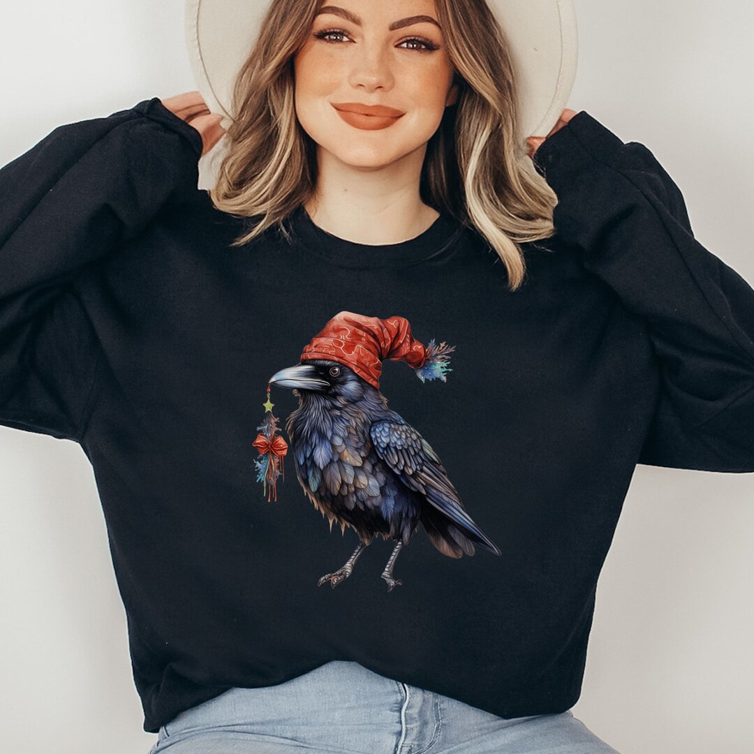 Raven Christmas Sweatshirt, Santa Bird Holiday Christmas Shirt, Raven ...