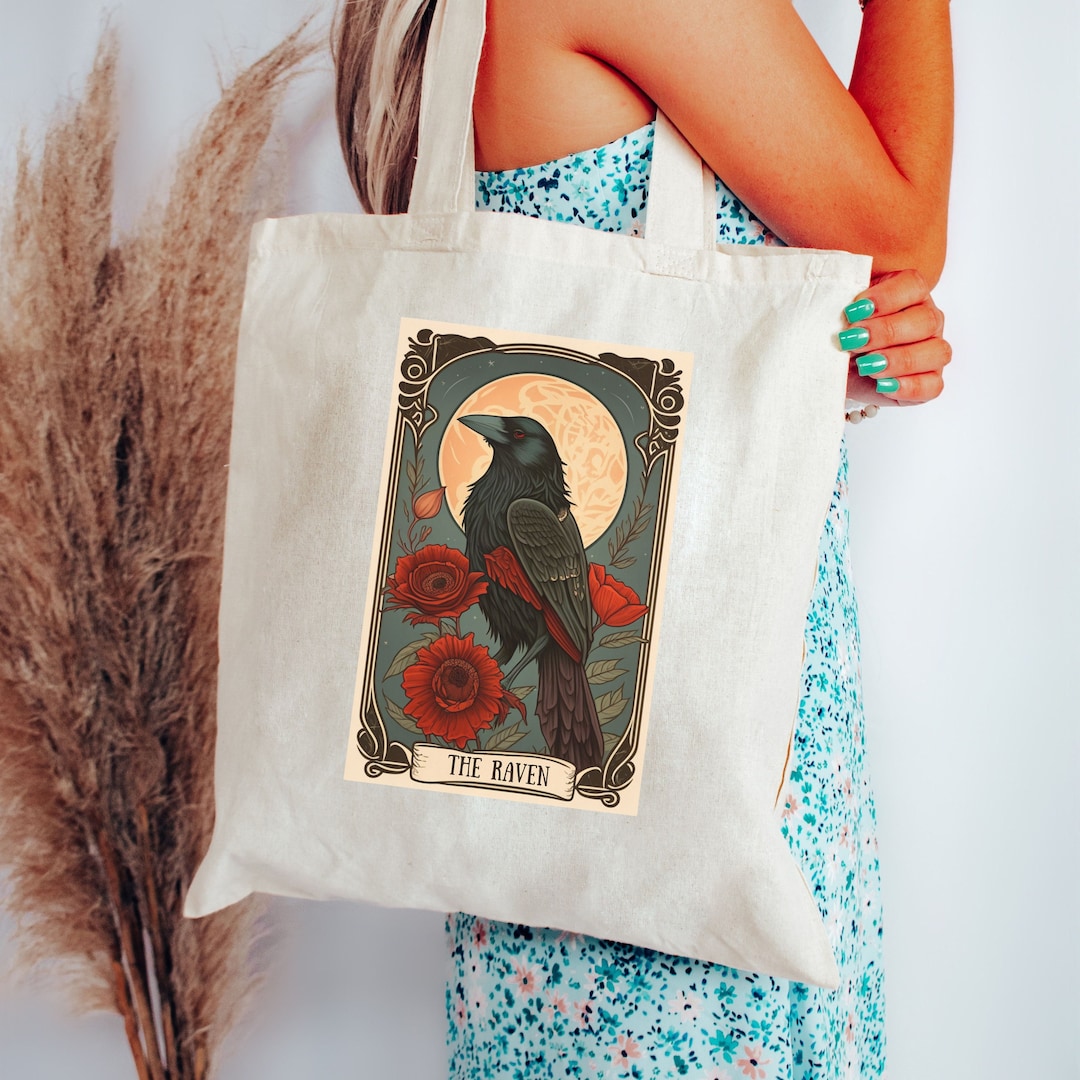 Raven Tote Bag, Raven Tarot, Raven Bag, Dark Cottagecore, Dark Academia ...