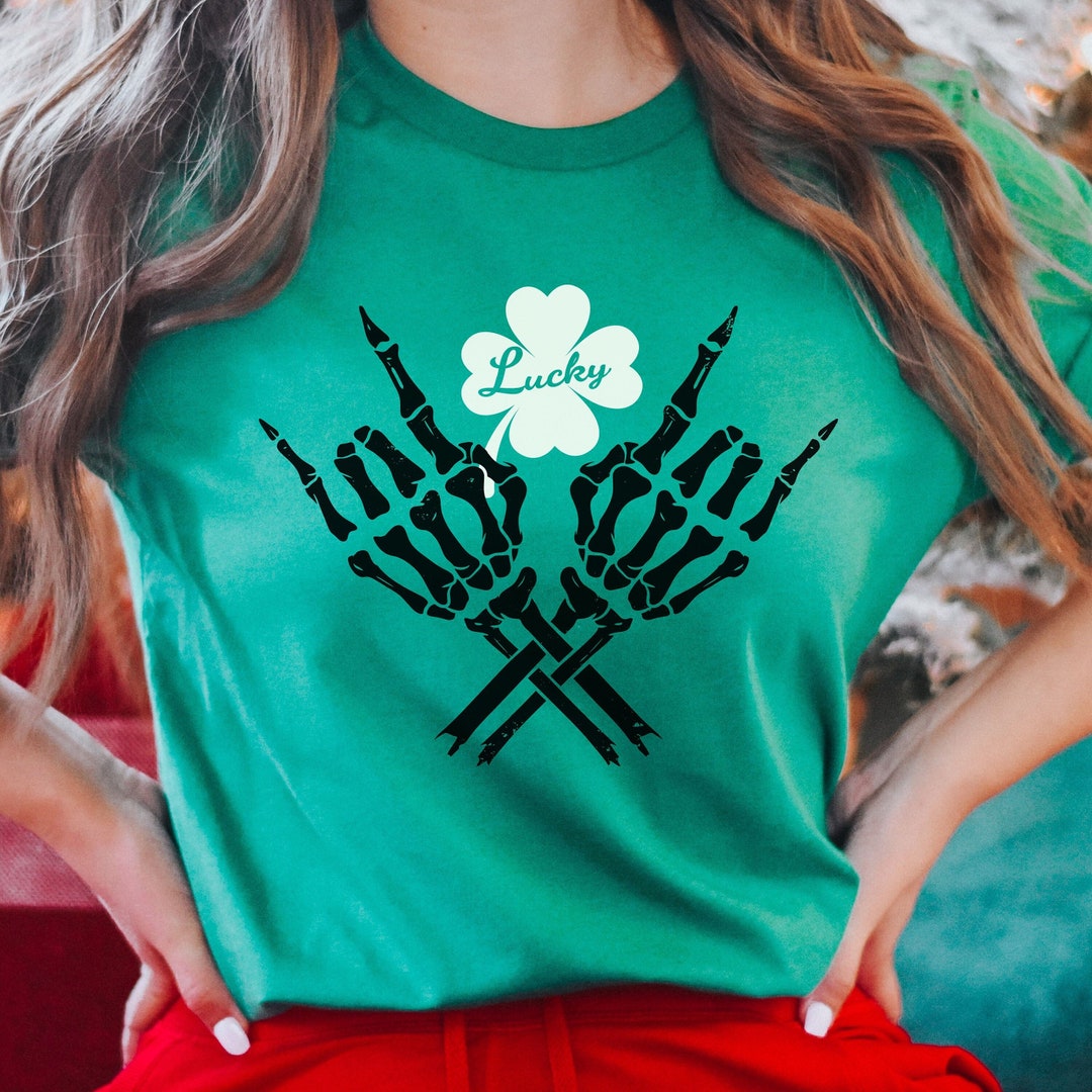 St. Patricks Day Skeleton Shirt, St Patrick's Skeleton Rock Hands ...