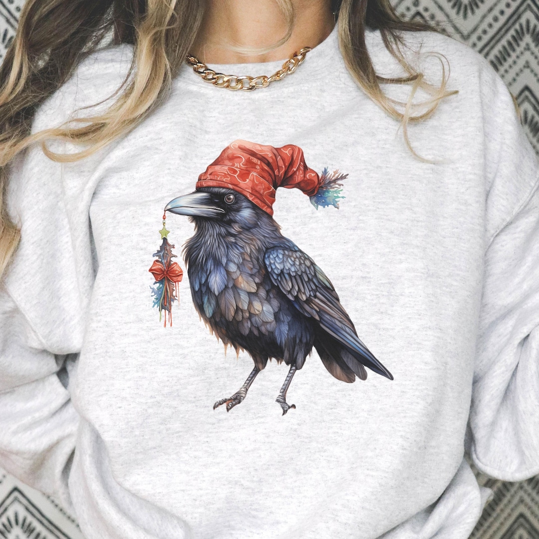 Raven Christmas Sweatshirt, Santa Bird Holiday Christmas Shirt, Raven ...