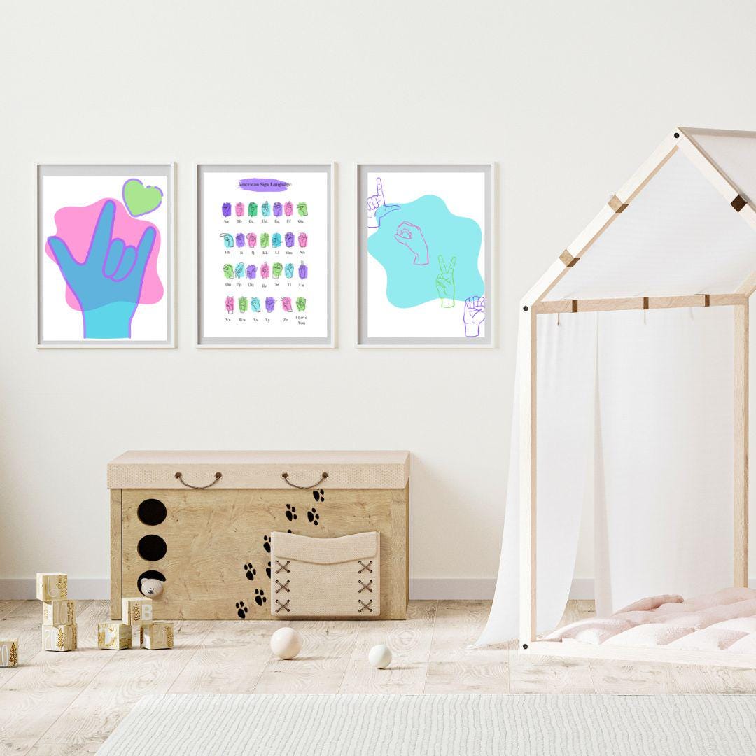 Set of 3 ASL Alphabet and Posters, Neon Pastel - 18x24 - Etsy