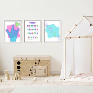 Set of 3 ASL Alphabet and Posters, Neon Pastel 18x24 - Etsy