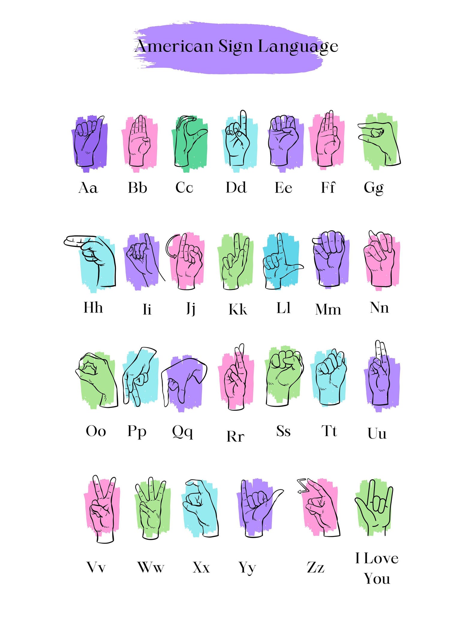 Set of 3 ASL Alphabet and Posters, Neon Pastel - 18x24 - Etsy