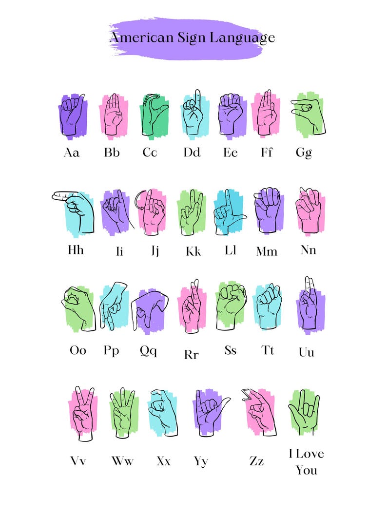Set of 3 ASL Alphabet and Posters, Neon Pastel - 18x24 - Etsy