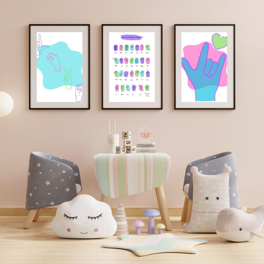 Set of 3 ASL Alphabet and Posters, Neon Pastel - 18x24 - Etsy