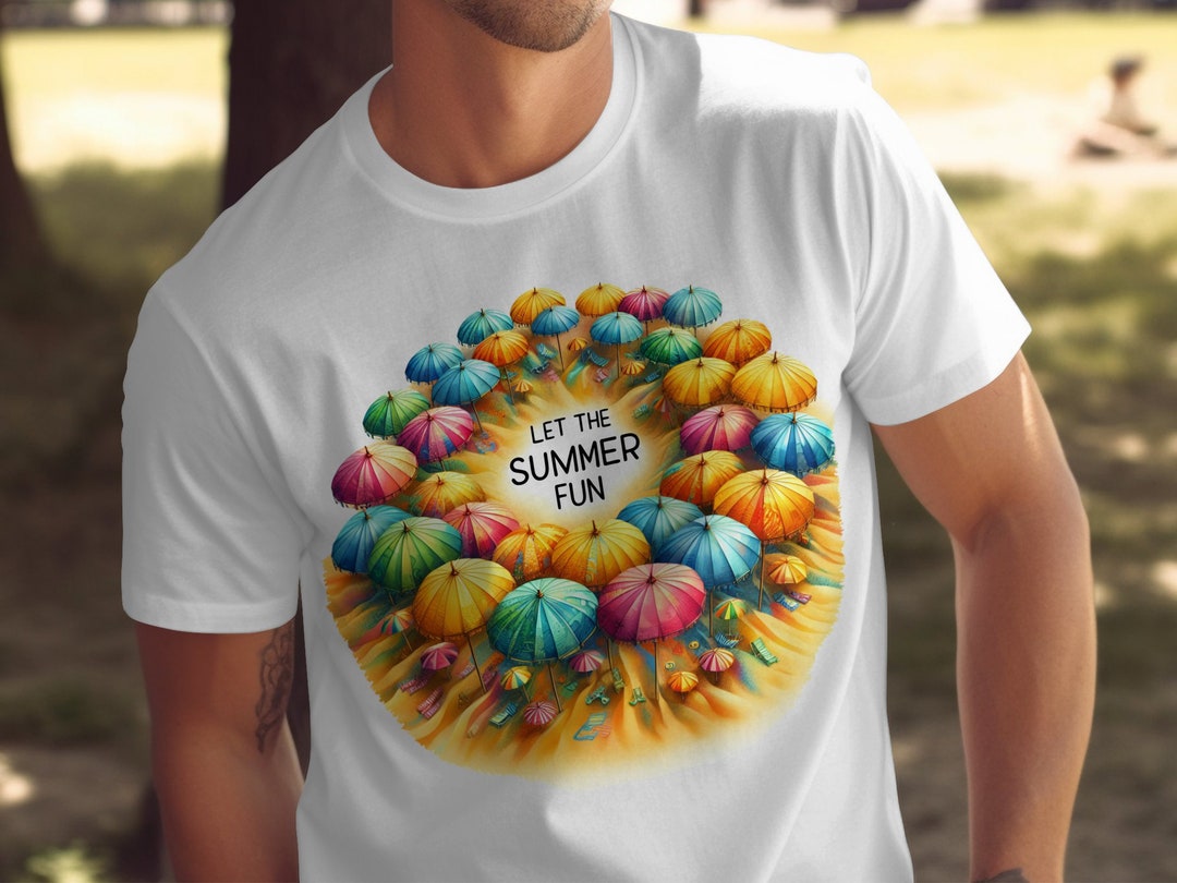 Let the Summer Fun T-shirt, Vibrant Beach Umbrellas Tee, Colorful ...