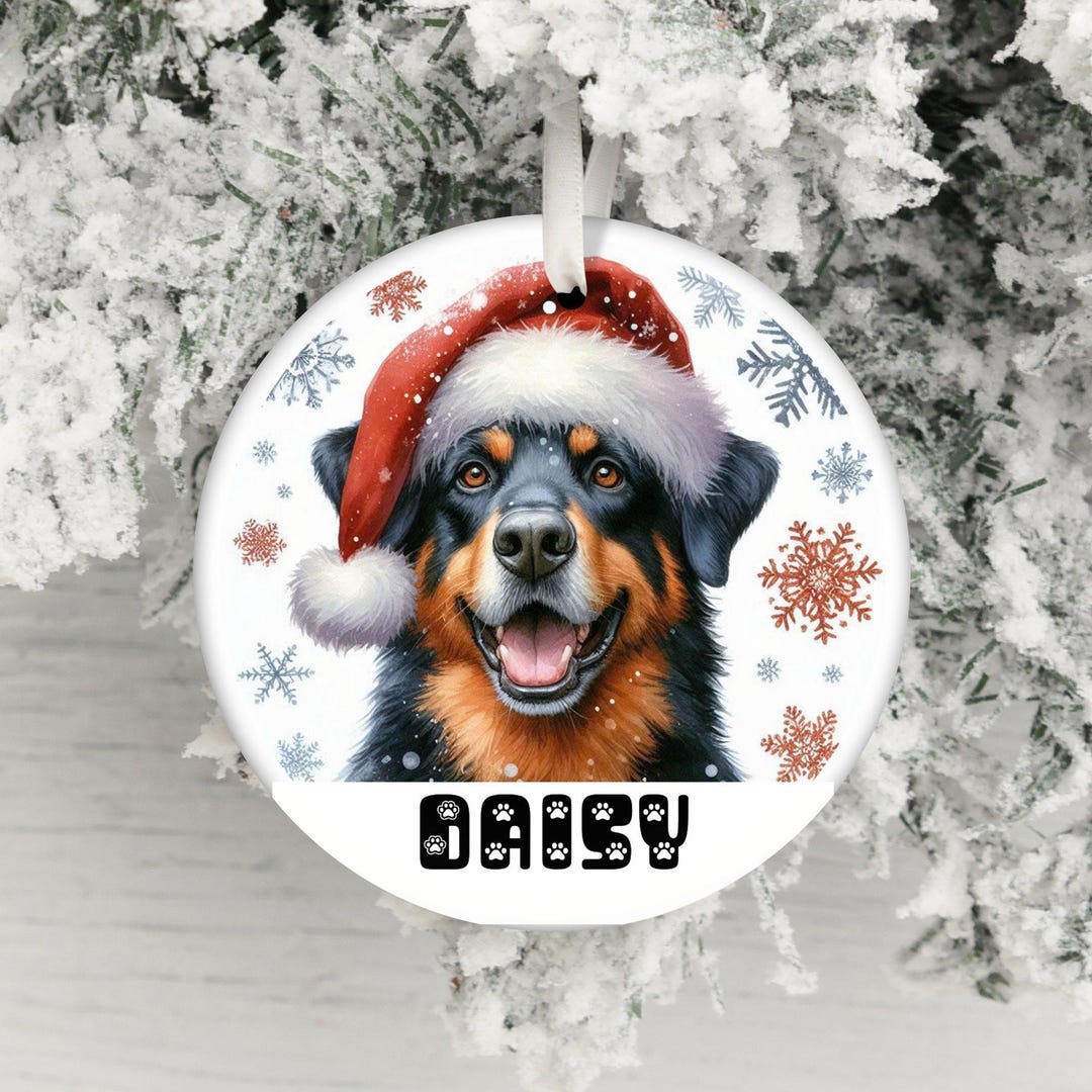 Custom Christmas Santa Claus Hat Dog Ornament, Rottweiler Santa Dog ...