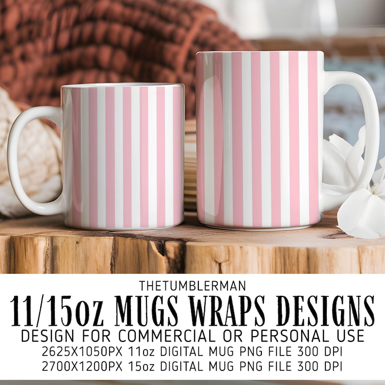 Pink White Stripes Sublimation Design Bundle, Straight and Tapered Wrap ...