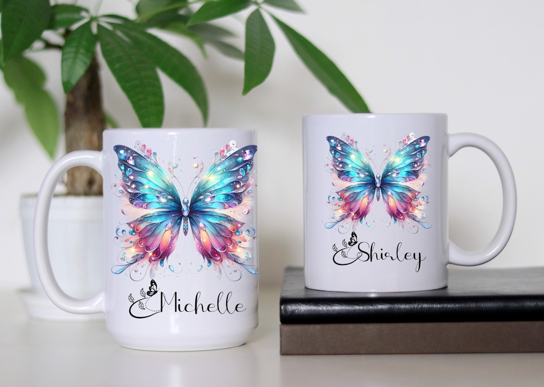 Custom Butterfly Mug, Colorful Butterfly Coffee Mug, Personalized Mug ...