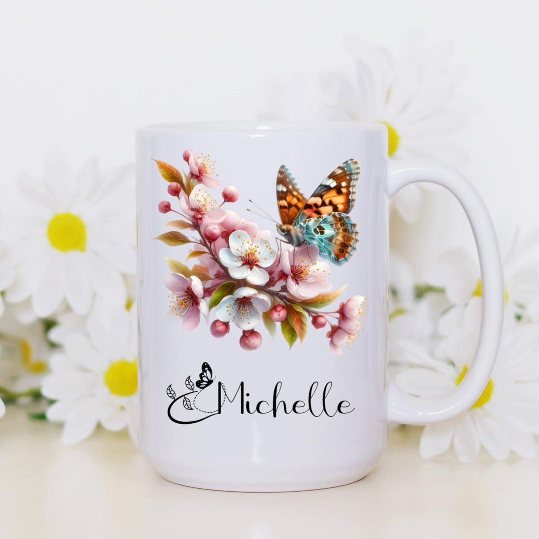 Custom Butterfly Mug, Floral Butterfly Coffee Cup, Personalized Mug ...