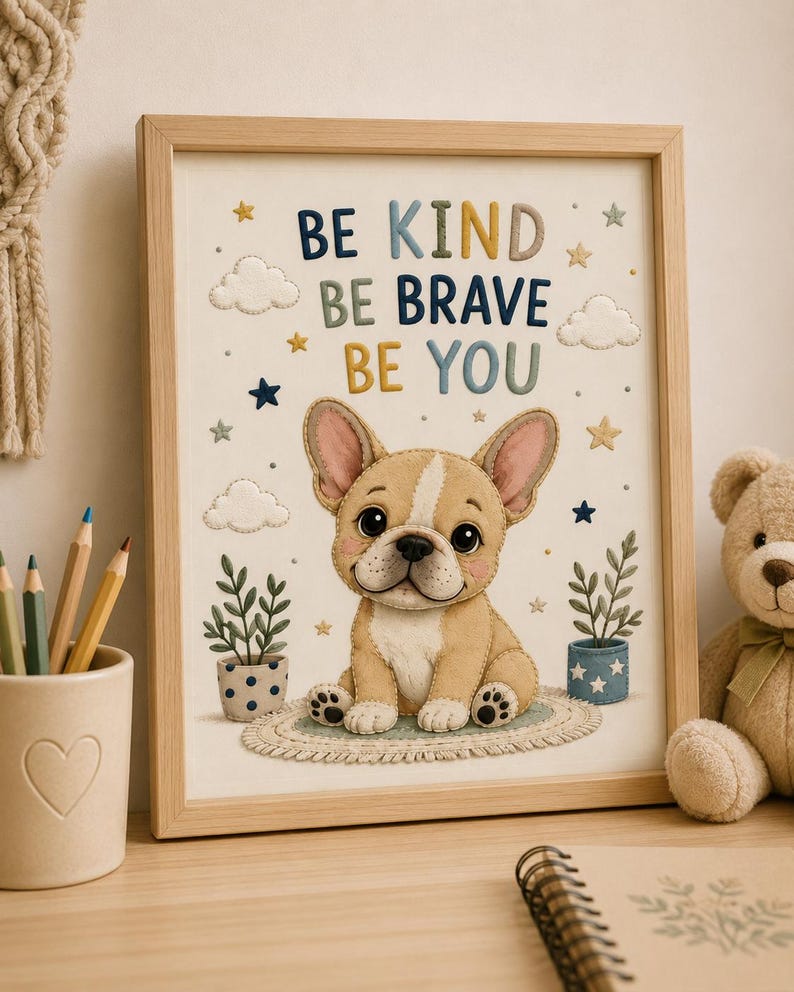 French Bulldog Nursery Art | Faux Embroidery Wall Print (digital ...
