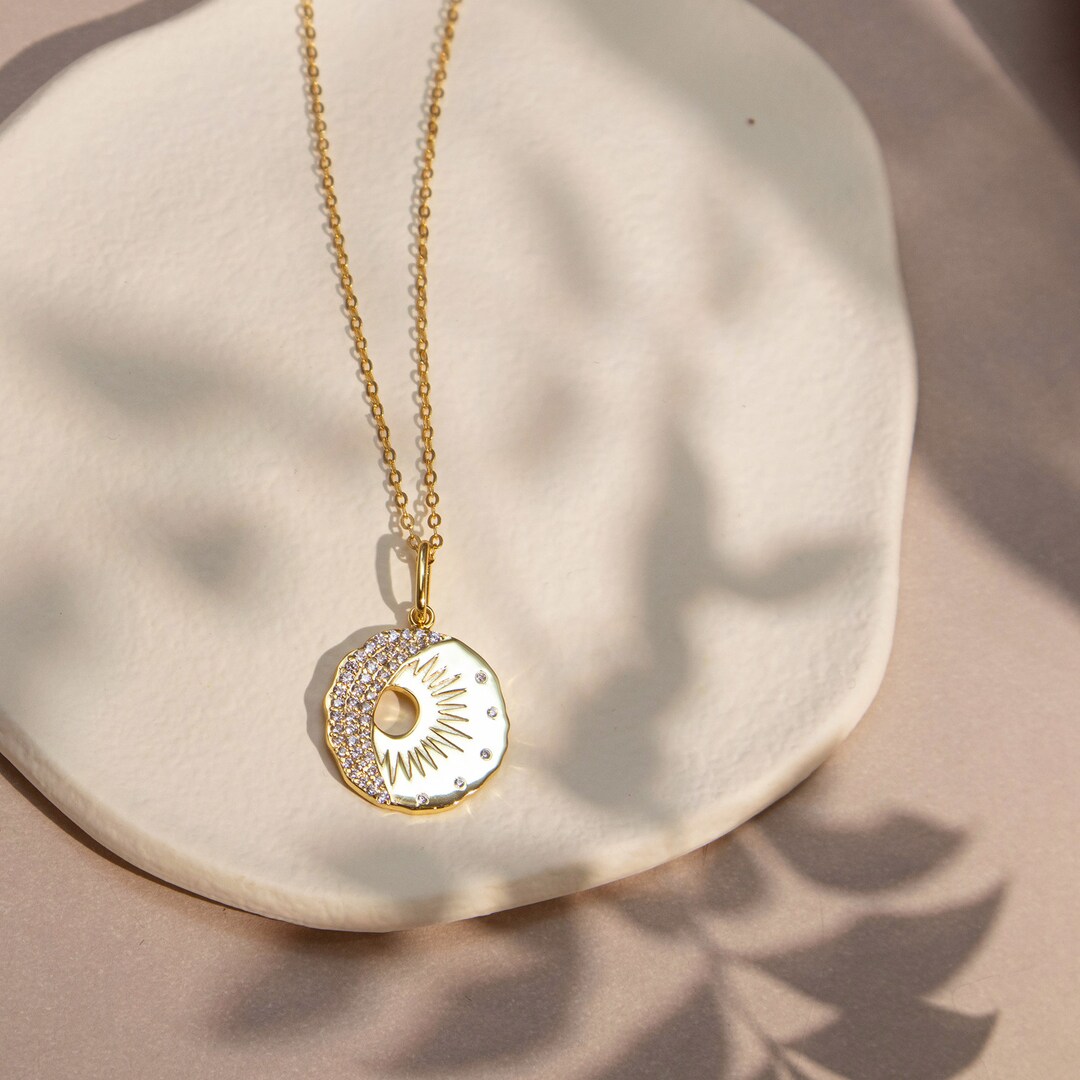 Diamond Moon Sun Star Necklace • 20mm • Mystic Coin Pendant ...