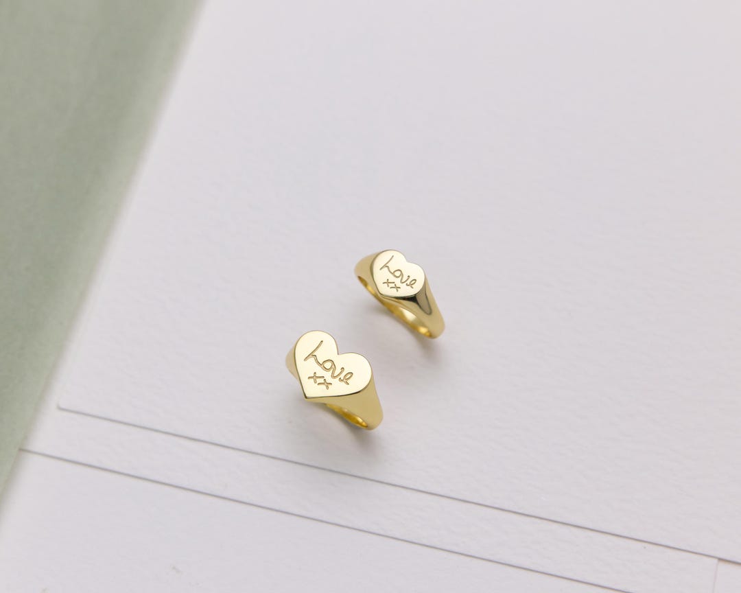 Handwriting Signet Ring • Custom Name Heart Signet Ring • Personalized ...
