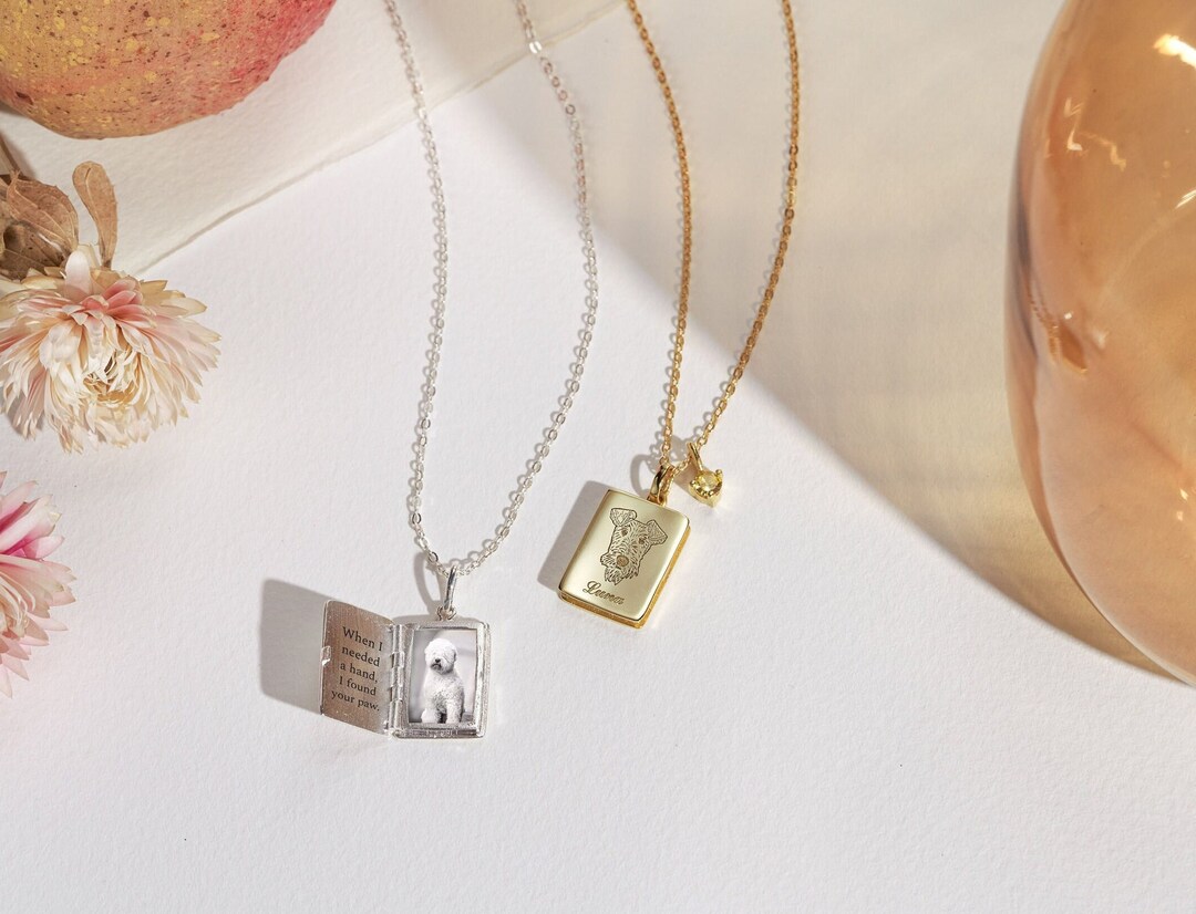 Book Locket • Custom Pet Portrait Necklace • Pet Locket Necklace ...