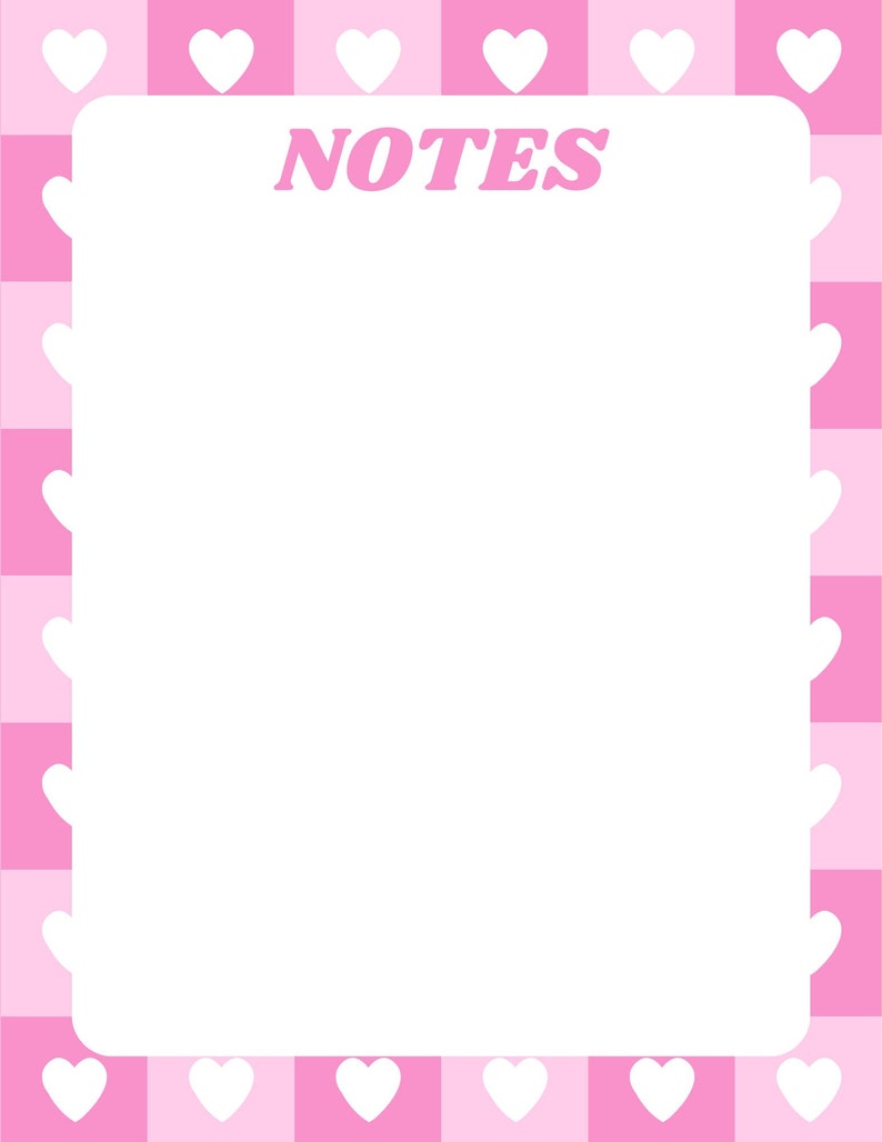 Digital Notepad Cute Pink Checkered Hearts Notepad Print or Use ...