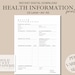 Health Information Printable, Medical Information List, Digital Print ...