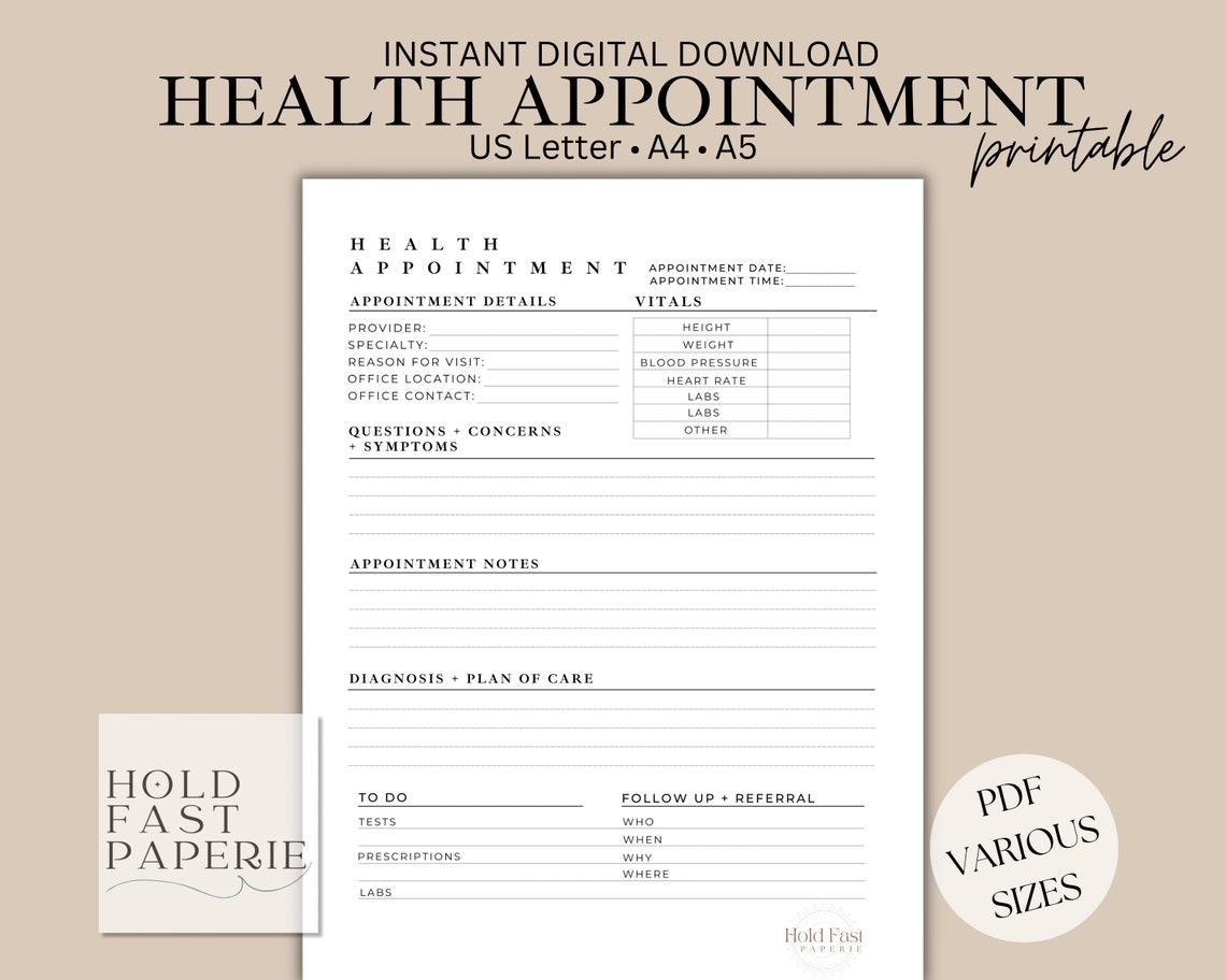 Health Appointment Printable, Doctor Appointment, Digital Print ...