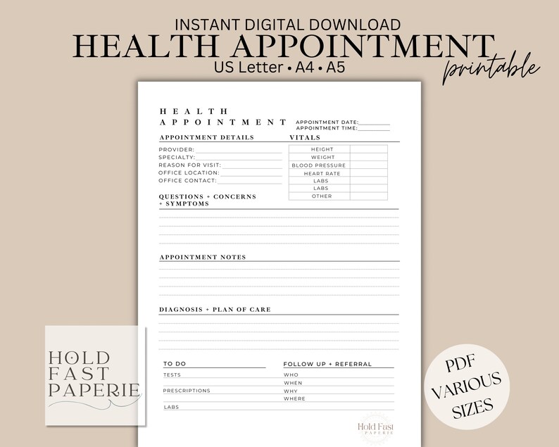 Health Appointment Printable, Doctor Appointment, Digital Print ...