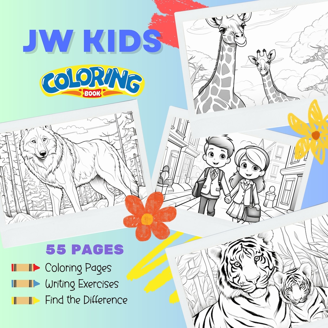 JW Kids English Coloring Book, 55 Pages, JW Meeting Activity Book, JW ...
