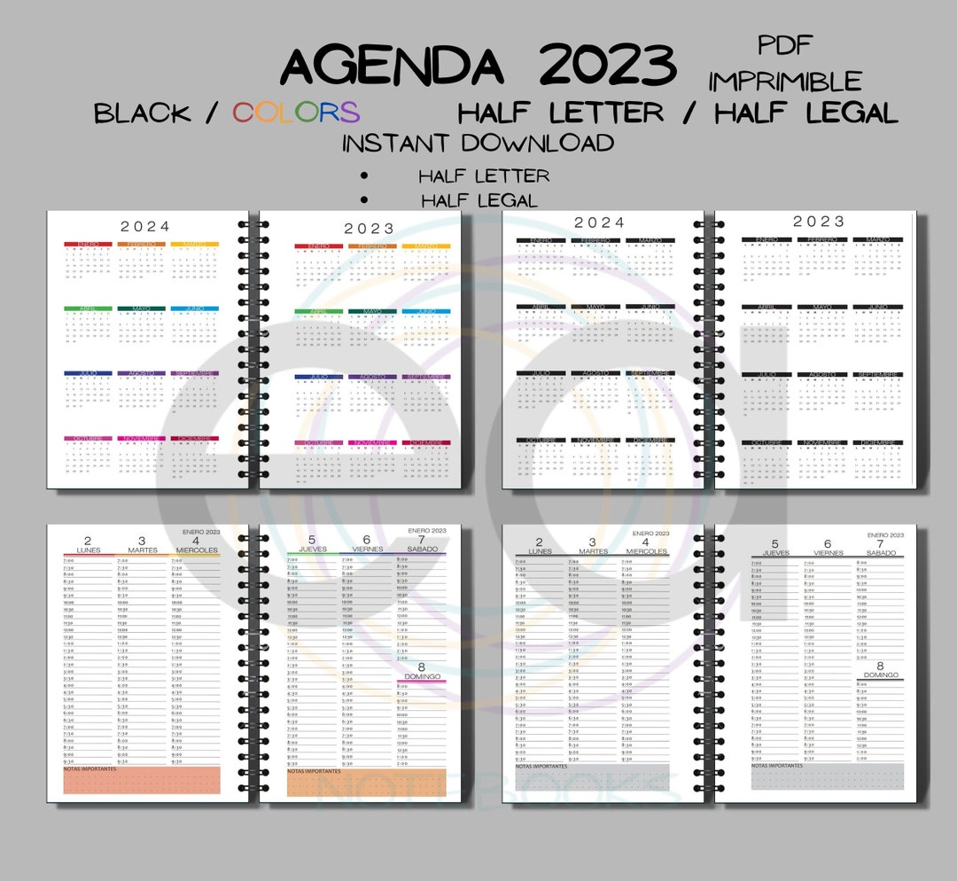 Agenda 2023 Schedules, Appointments, Planner, Color, Black, Pdf ...