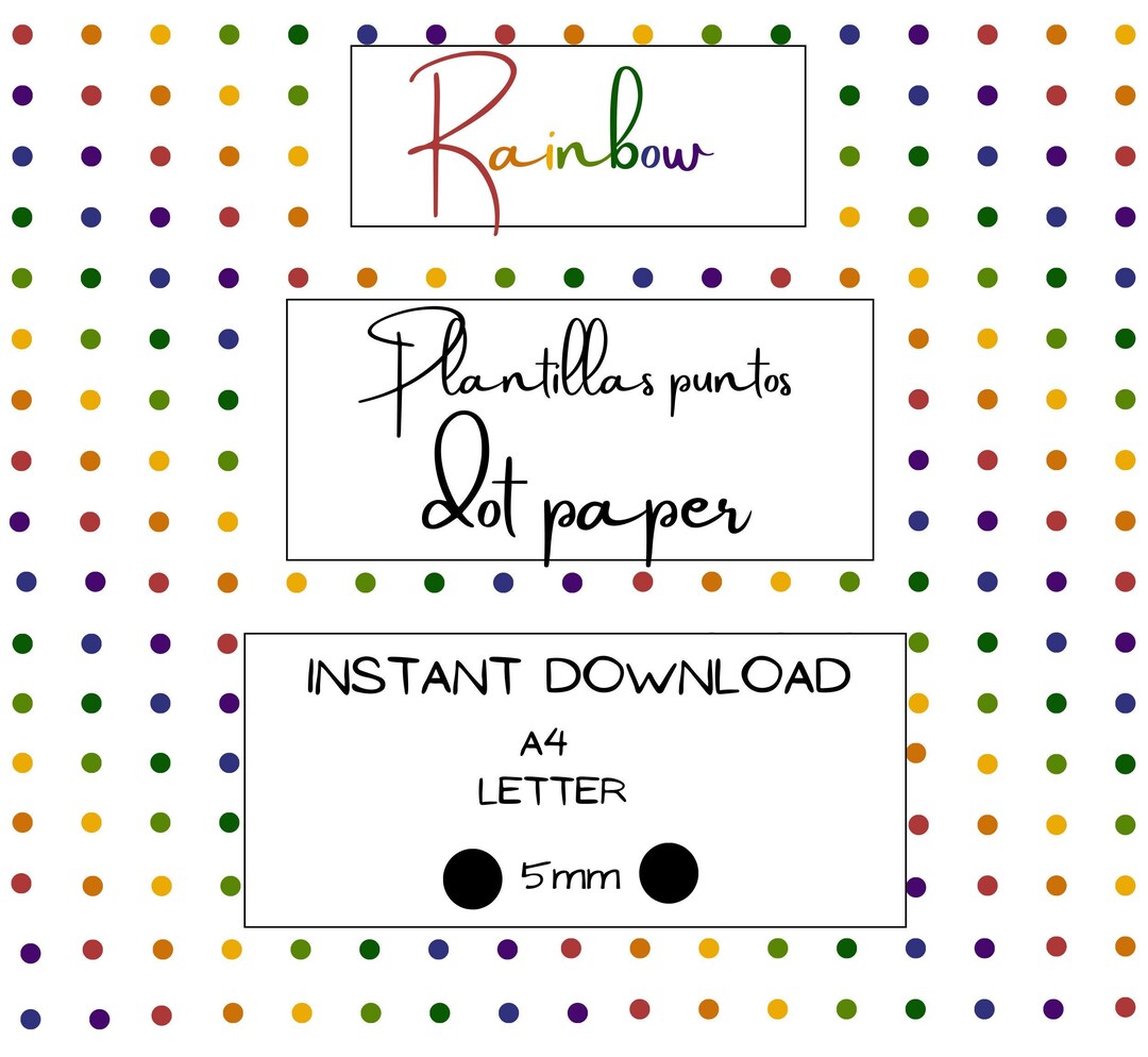 Printable Paper. Dots. Rainbow. A4, Letter. Bullet Journal Dotted Paper ...