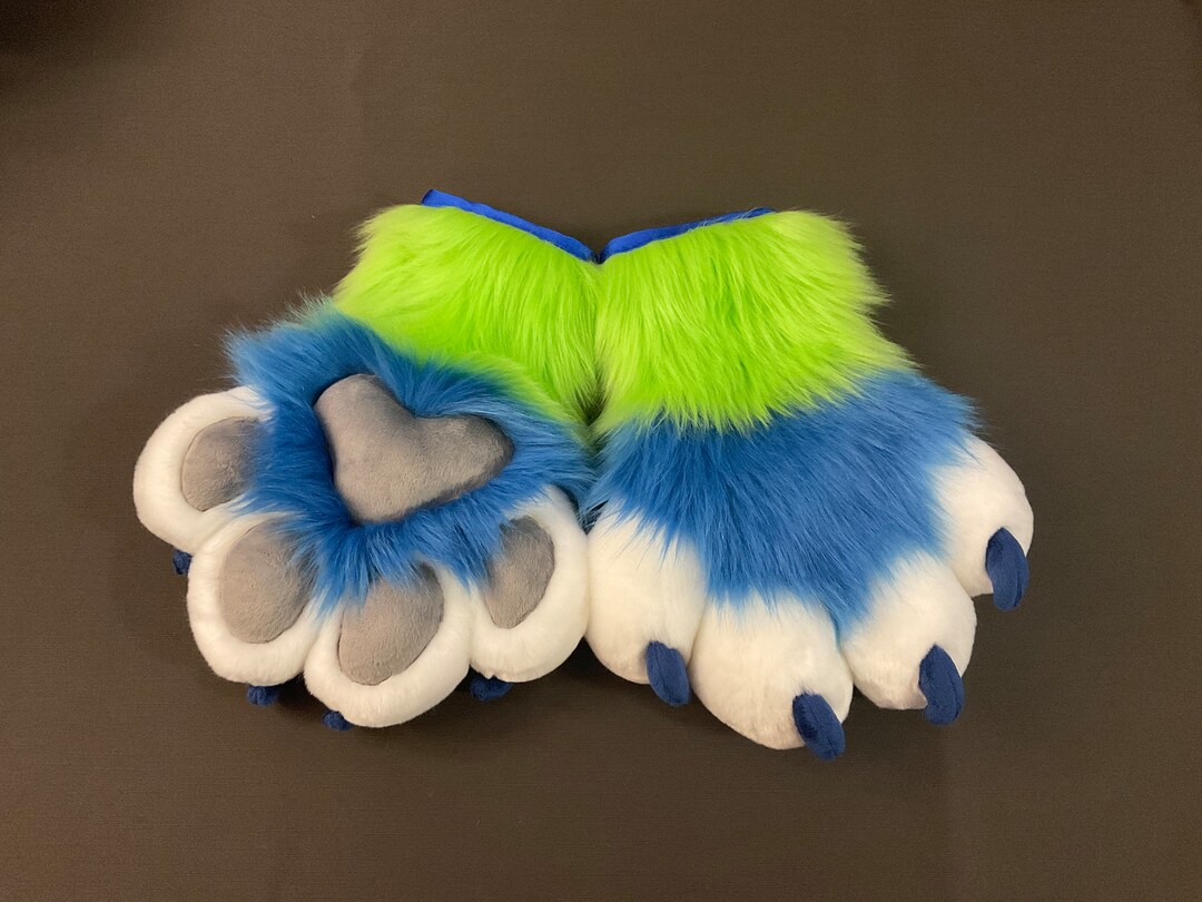 Blue and Green Puffy Fursuit Handpaws, Faux Fur Paws - Etsy
