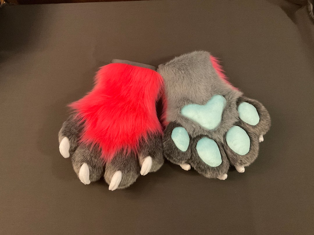 Pink and Grey Puffy Fursuit Handpaws, Faux Fur Paws - Etsy