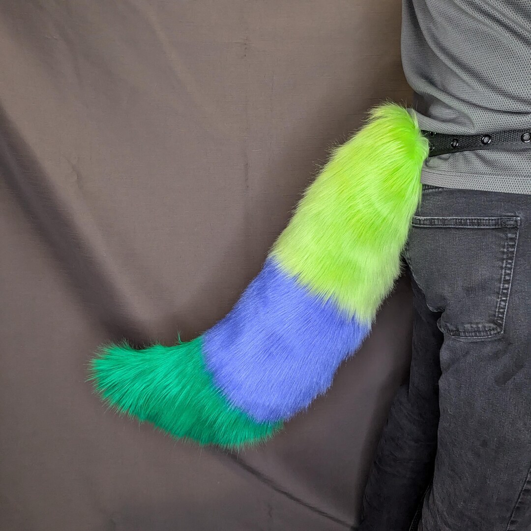 Lime Blue and Green Wolf Fursuit Tail, Faux Fur Tail, Medium Fursuit ...