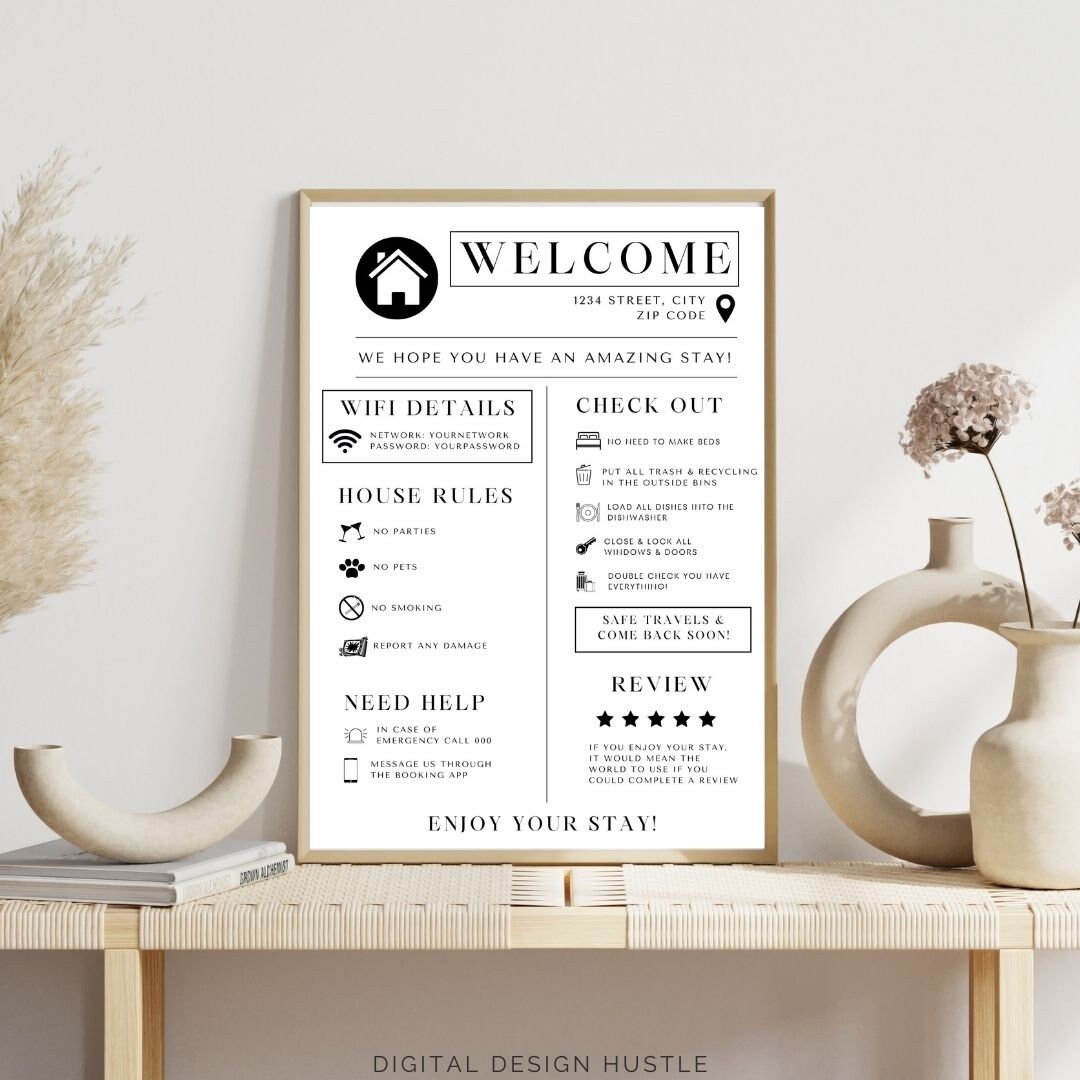 Airbnb Welcome Sign Simple, VRBO Template Welcome Guide, Host Vacation ...